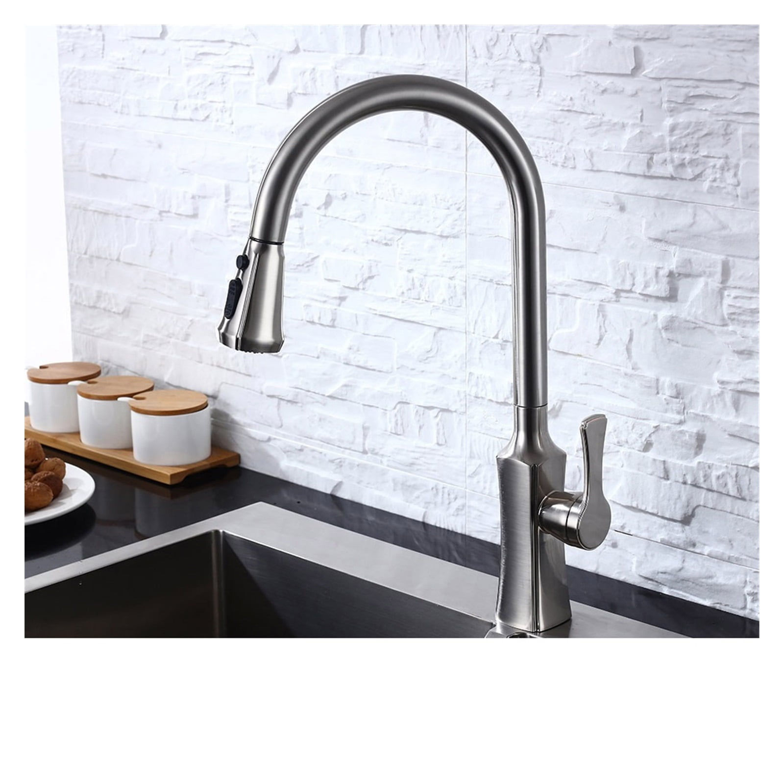 Kitchen Faucets Square Black Single Handle Pull Out Kitchen Tap Single ...