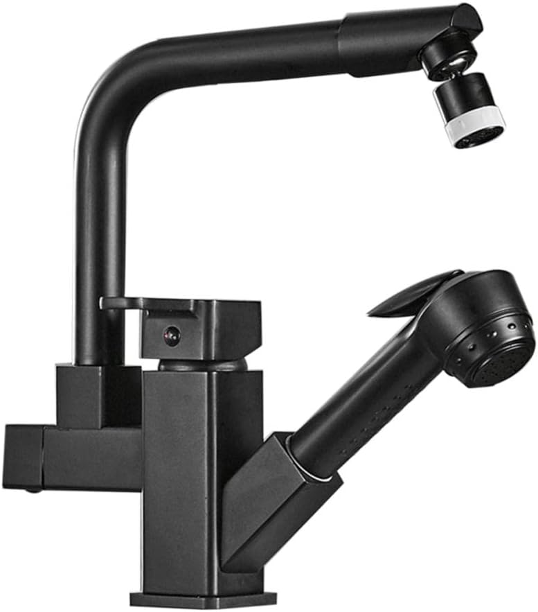 Kitchen Faucets with Pull Out Spray Black Brass Faucet Telescopic Spray ...