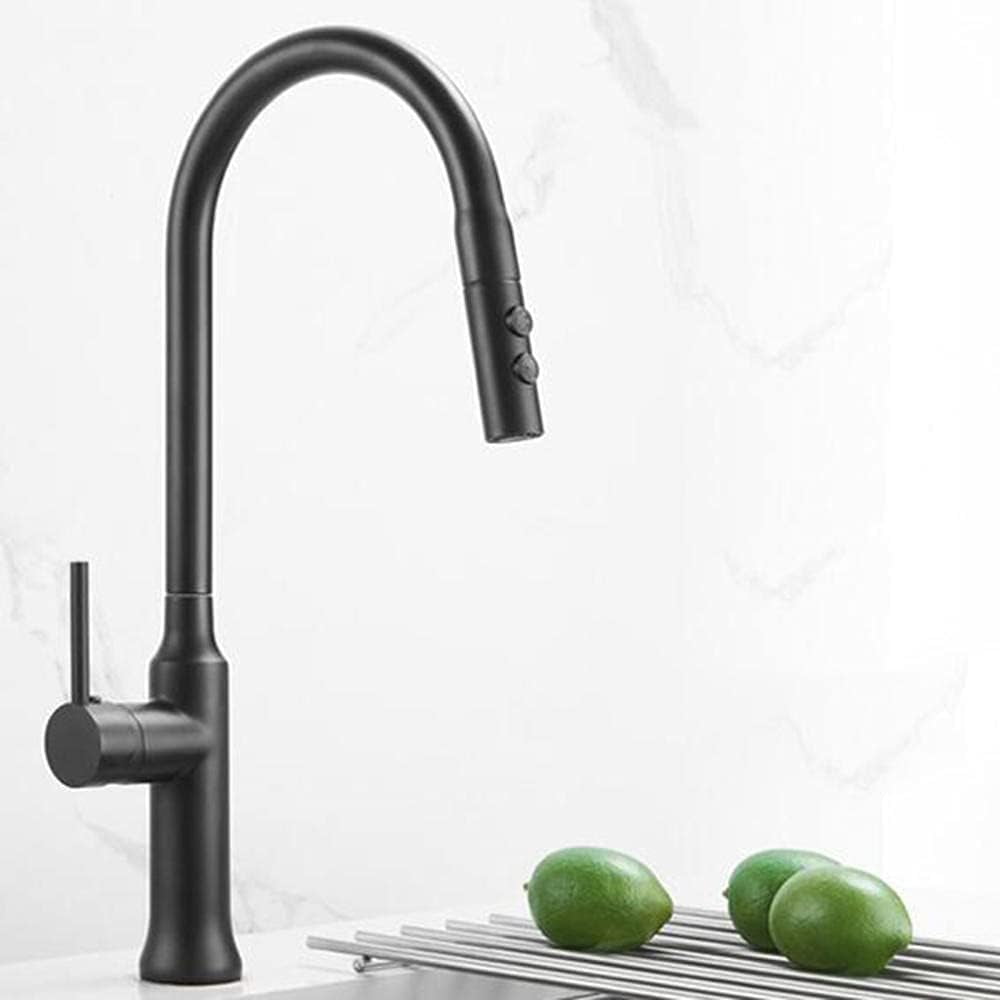 Kitchen Faucets with Pull Out Spray Black Brass Telescopic Rotating ...