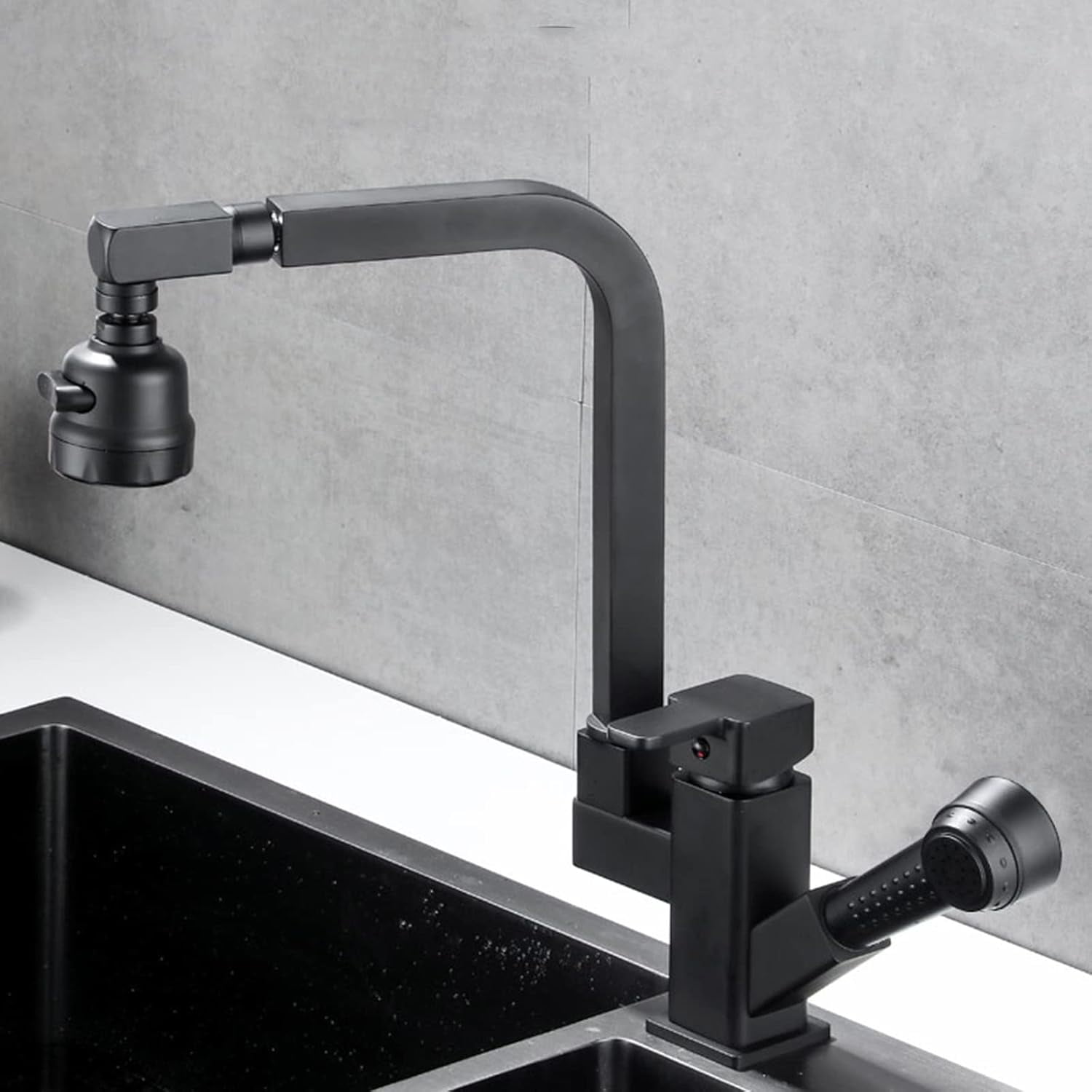 Kitchen Faucets with Pull Out Spray Black Faucet Telescopic Rotatable ...