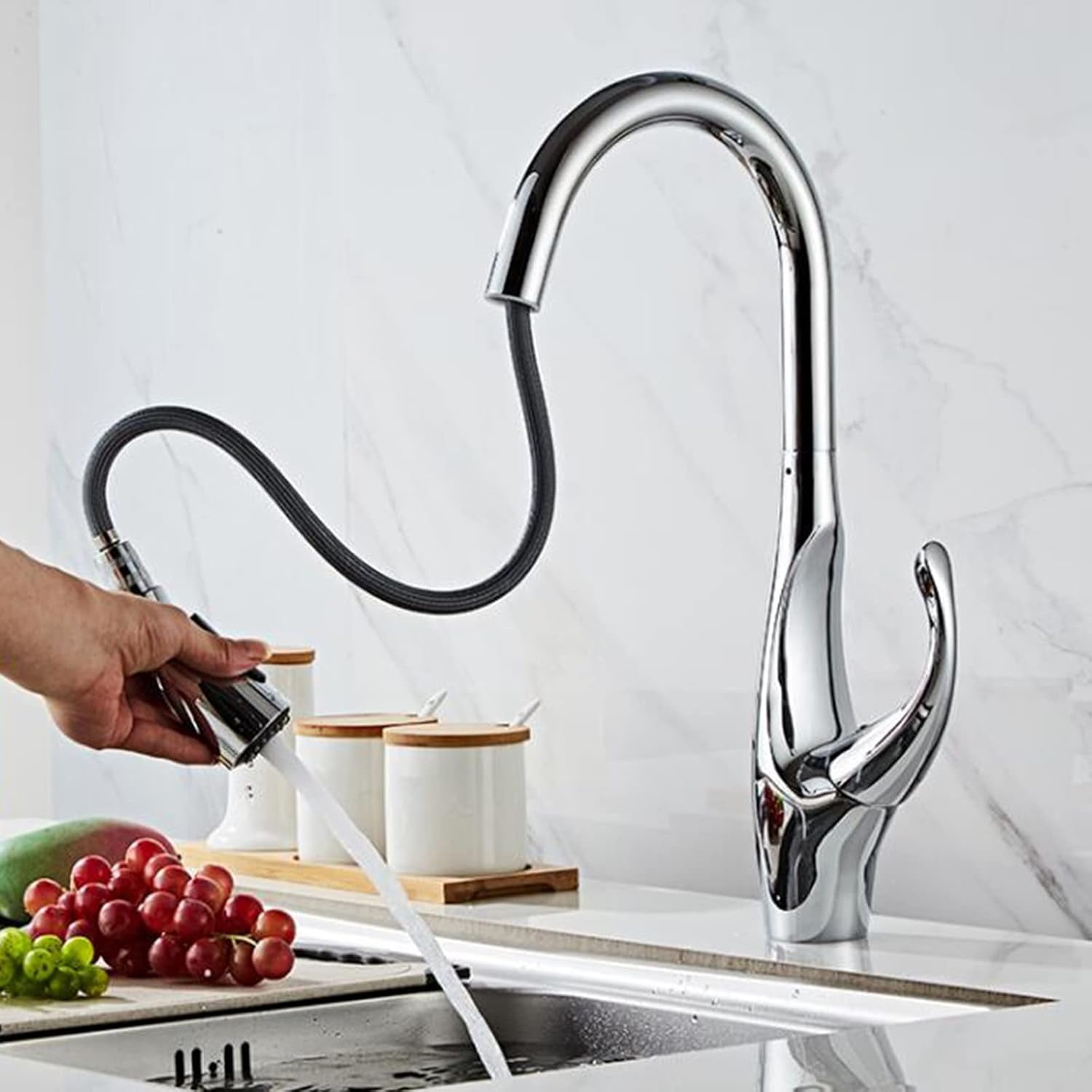 Kitchen Faucets with Pull Out Spray Brass Hot and Cold Water Kitchen ...