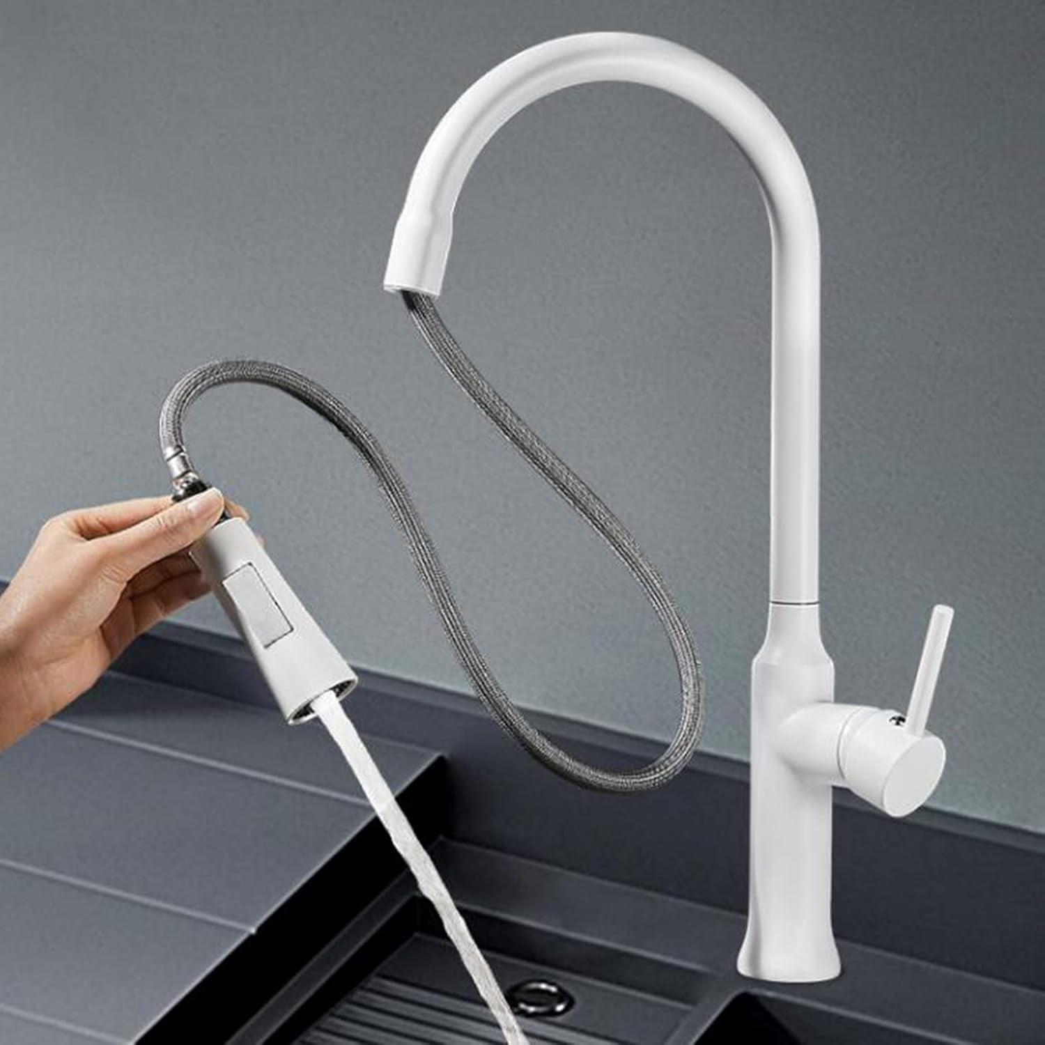 Kitchen Faucets with Pull Out Spray Brass Telescoping Swivel Hot and ...