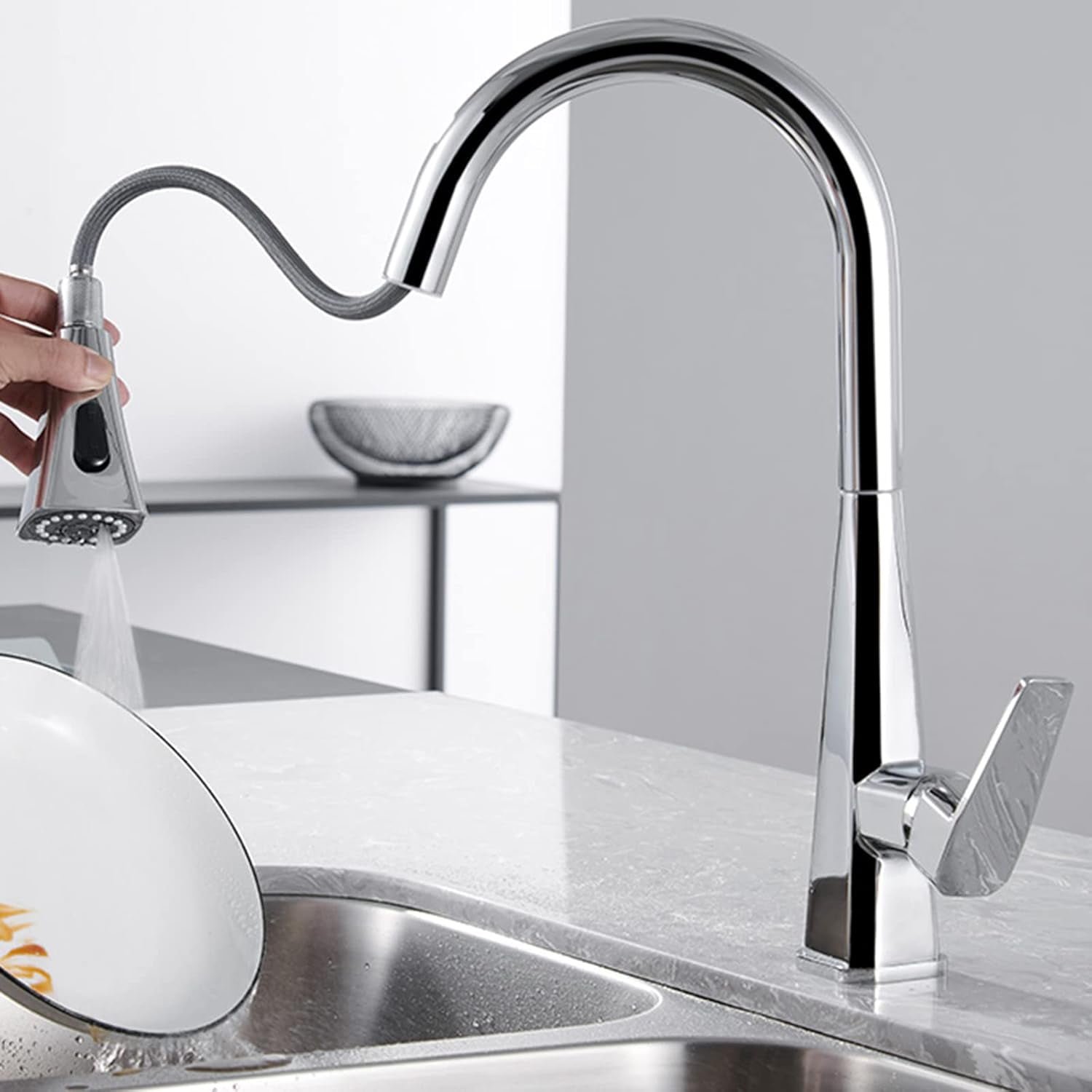 Kitchen Faucets with Pull Out Spray Chrome Brass Hot and Cold Swivel ...