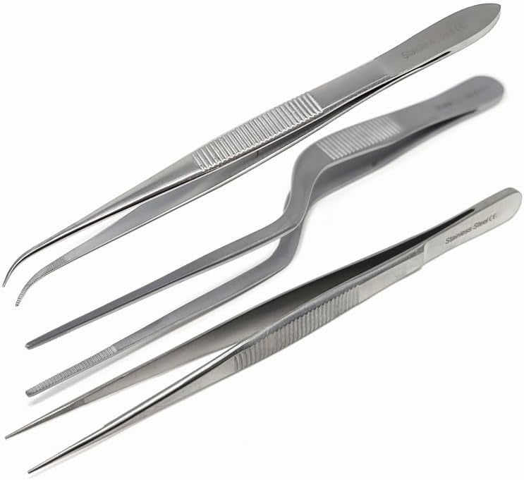 Kitchen Fine Tweezers Set of 3 Tongs for Grilling Cooking Serving, Hand ...