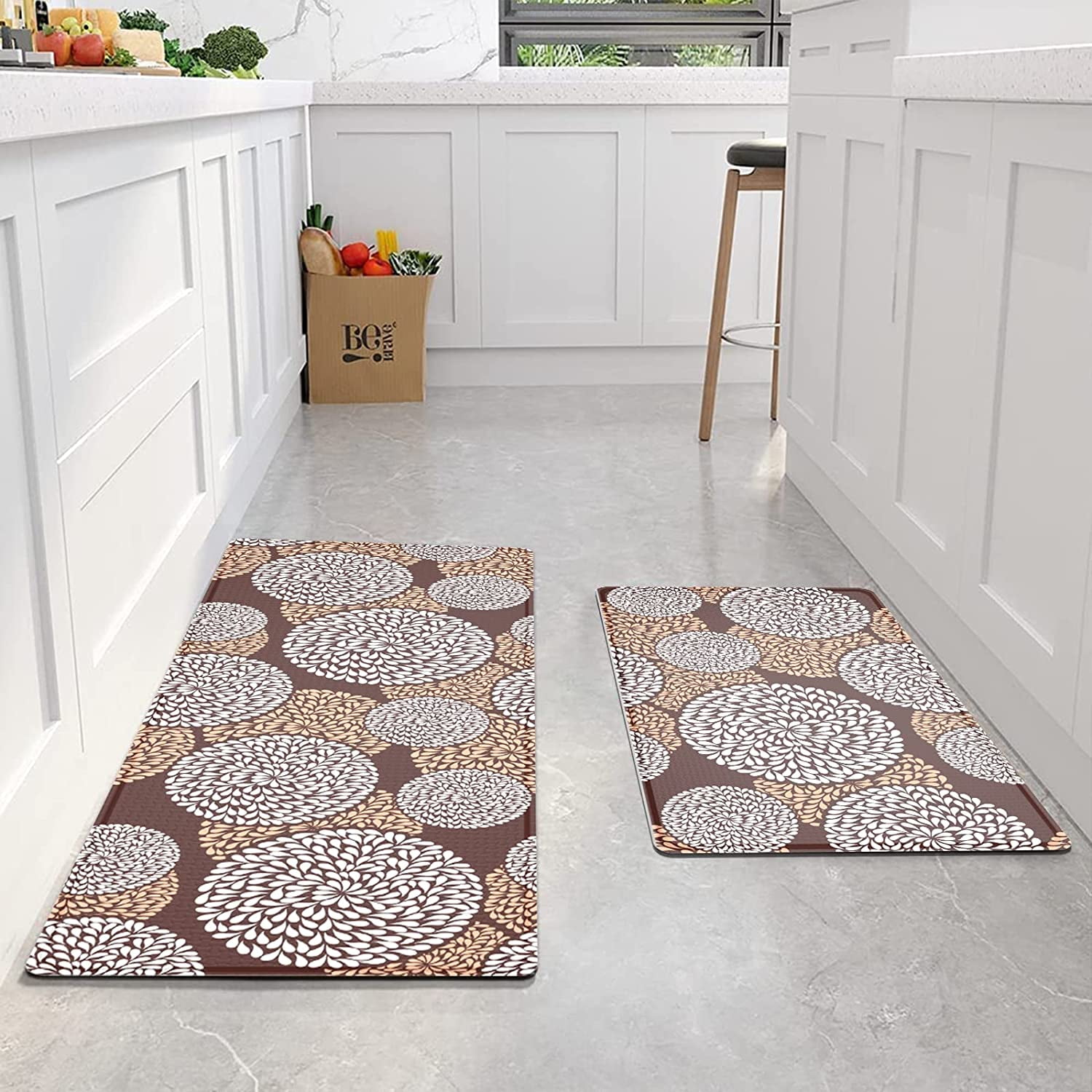 Kitchen Floor Mats 2 Piece,Floral Anti Fatigue Kitchen Rugs,Cushioned ...