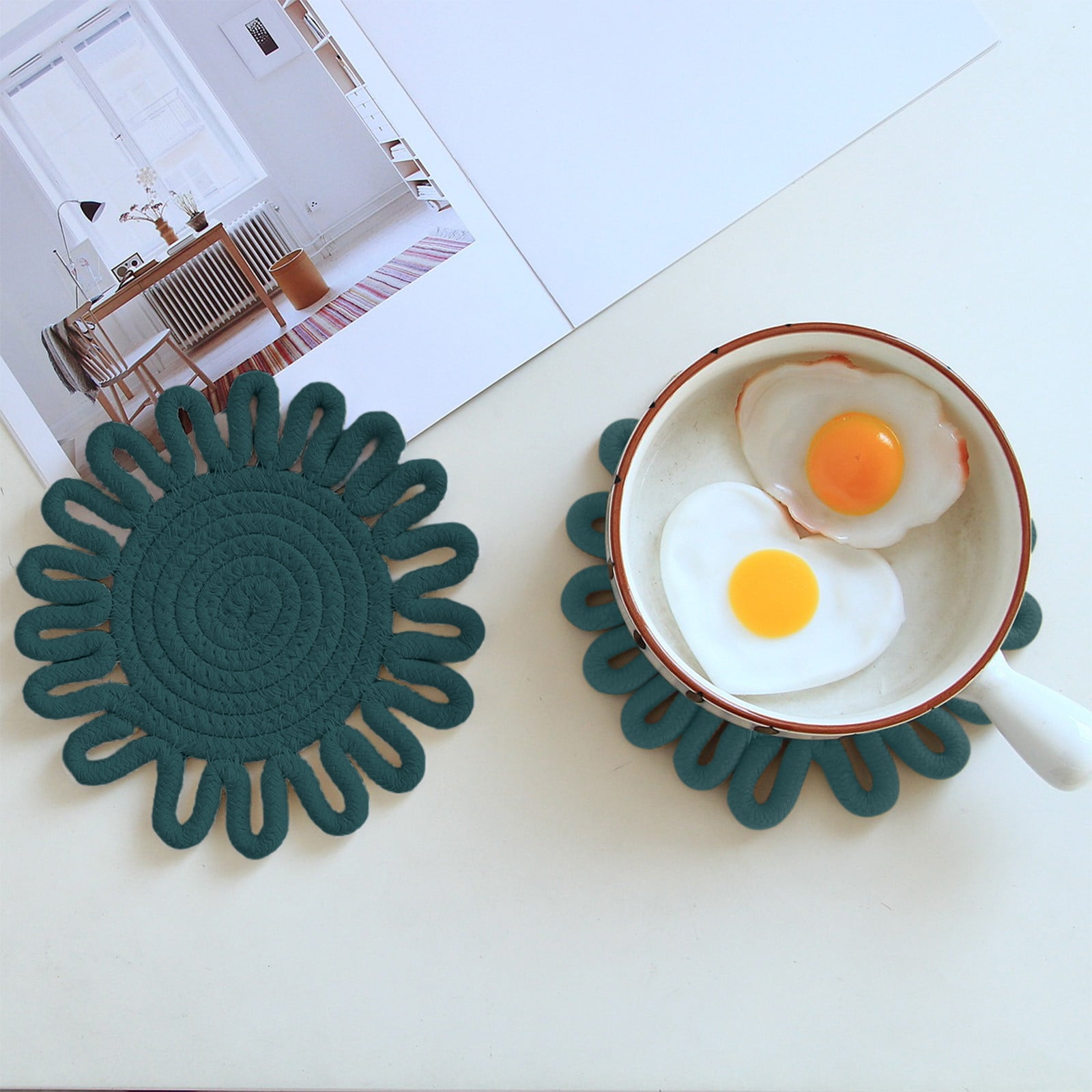 Kitchen Flower Shaped Woven Insulation Pad, Pot Mat Cup Mat, Natural ...