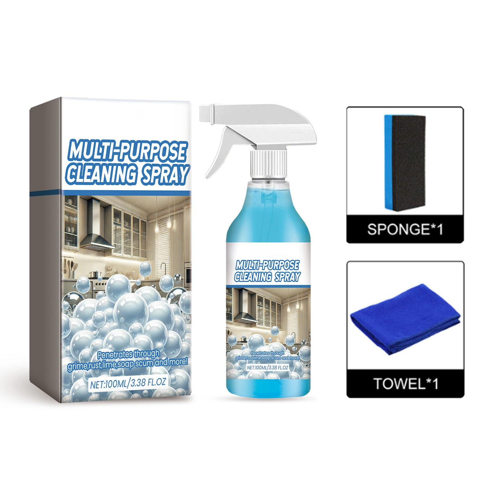 Kitchen Foam Cleaner, 100ml Heavy Oil Stain Remover Spray for Household Use, Multi-surface Deep ...