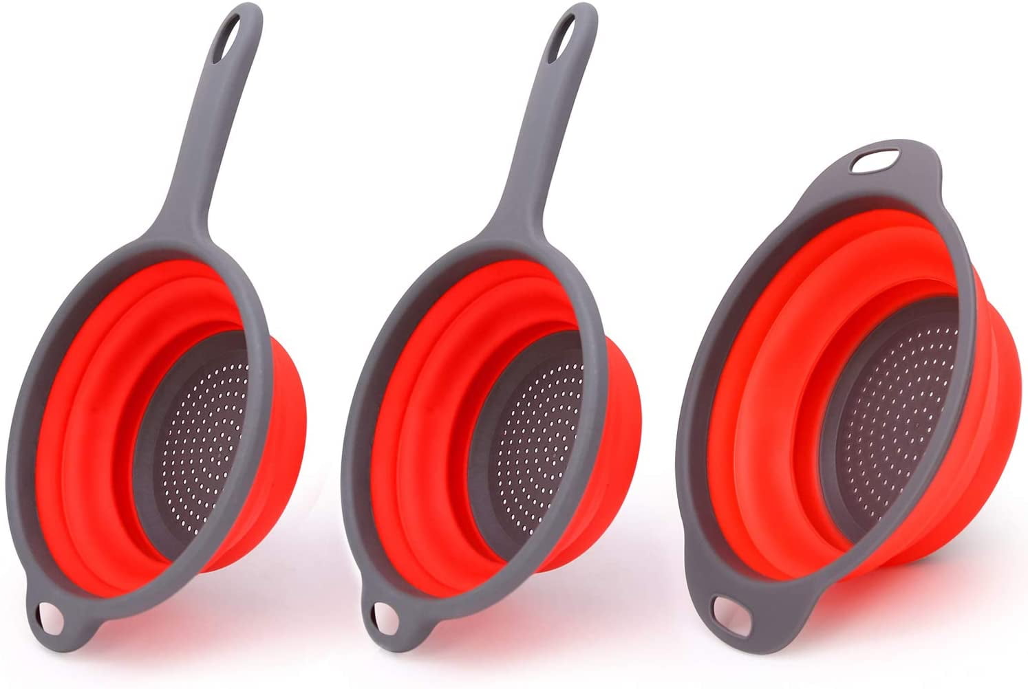 BONISON Set of 3 Silicone Collapsible Colanders for Cooking Pasta ...