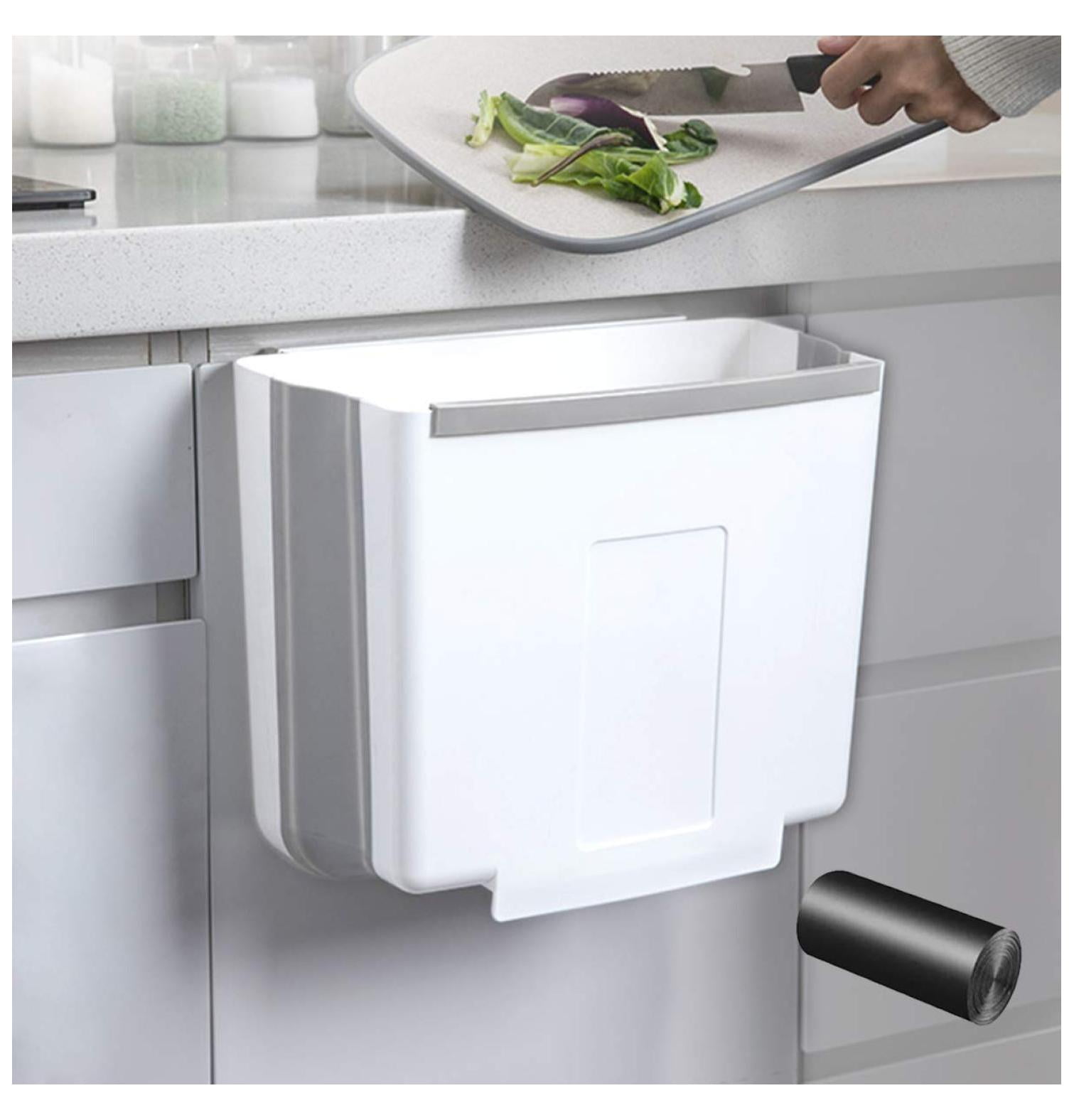 Kitchen Folding Trash Can, Widened Hanging Collapsible Garbage Can Door ...