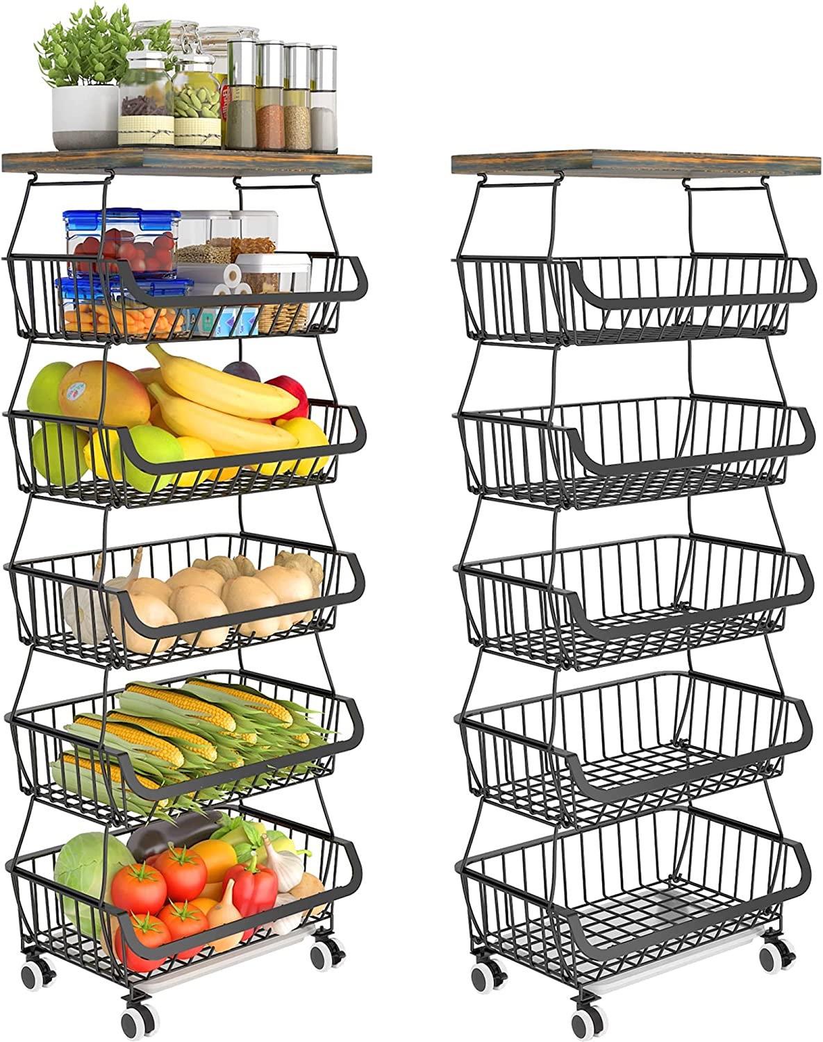 Kitchen Fruit and Vegetable Storage Cart, Wire Storage Basket with ...