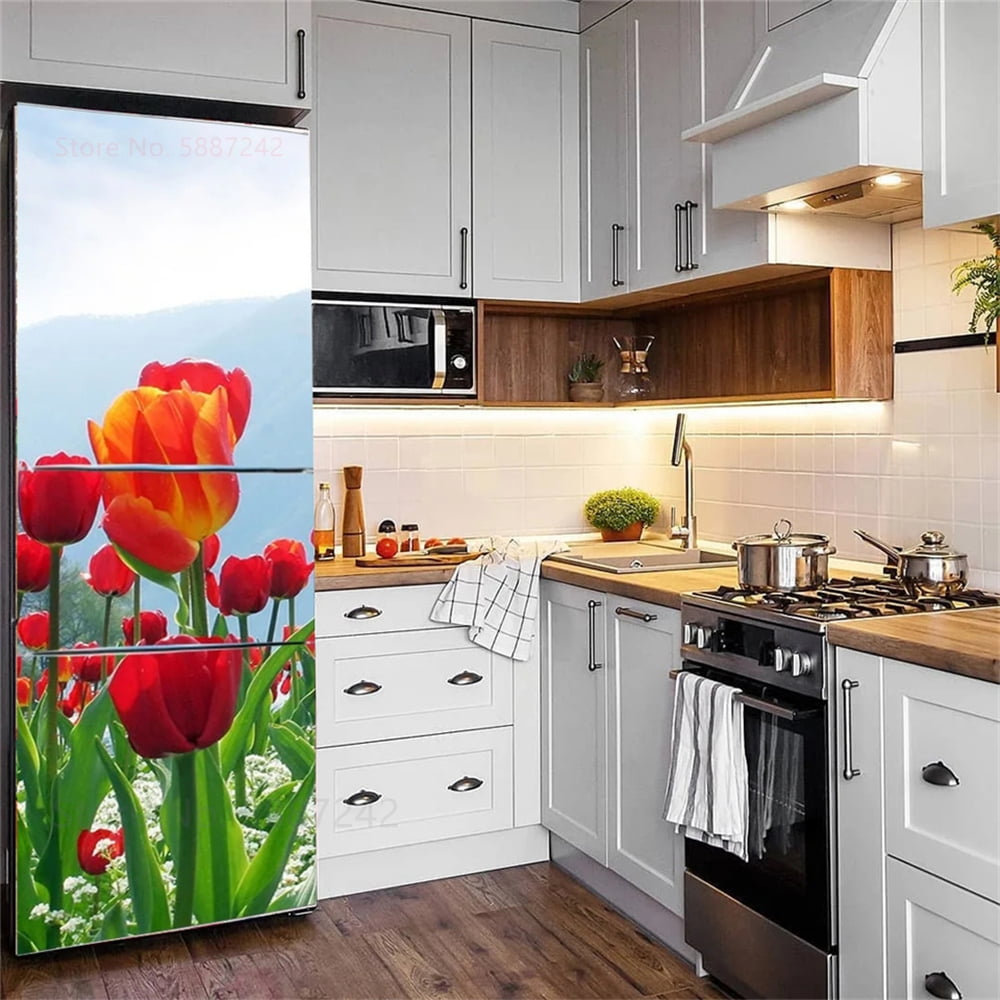 Kitchen Fruit Vegetable Vinyl Fridge Stickers Full Door Cover Adhesive ...