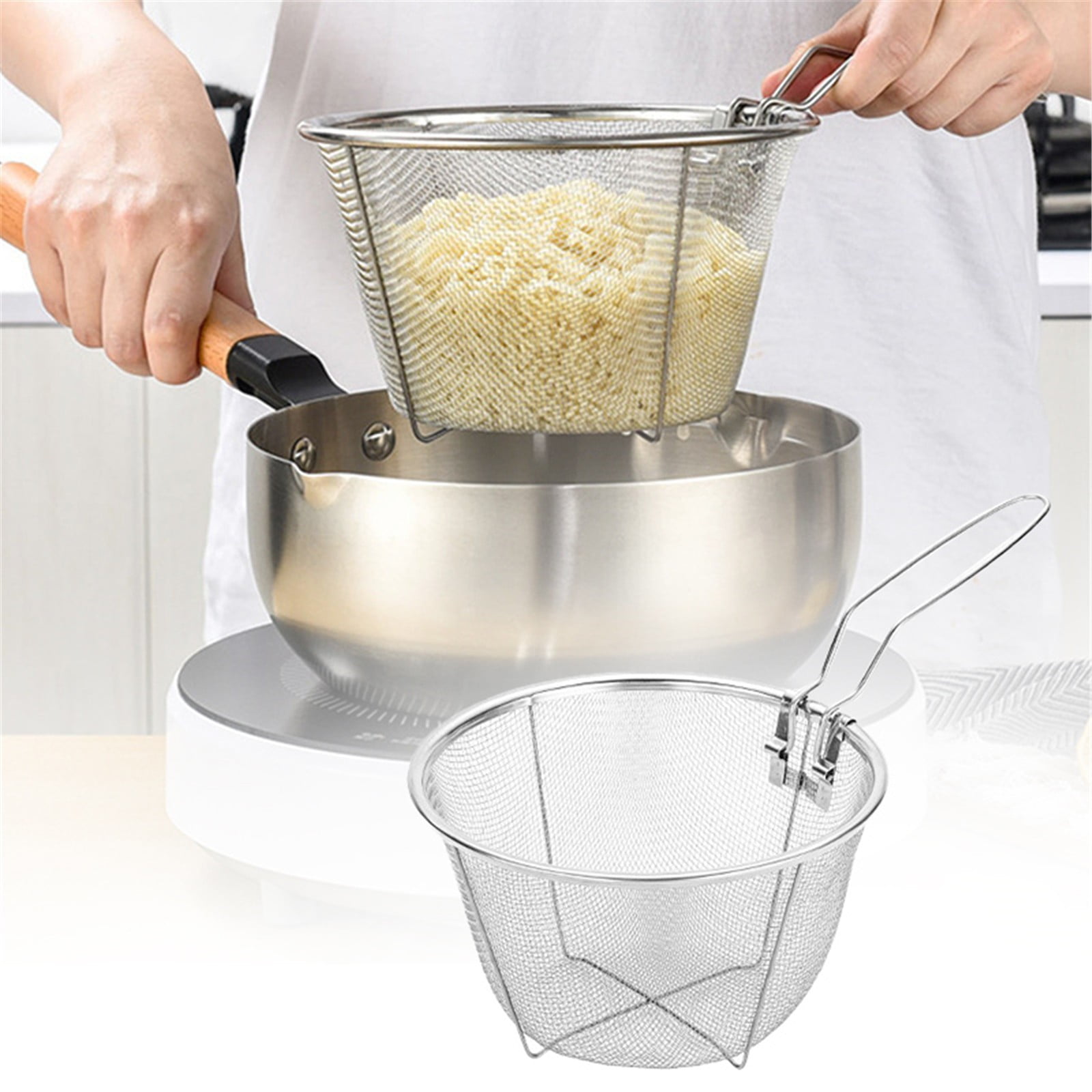 Kitchen Funnel Deep Round Skillet Chicken Wire French Fries Fry Basket ...