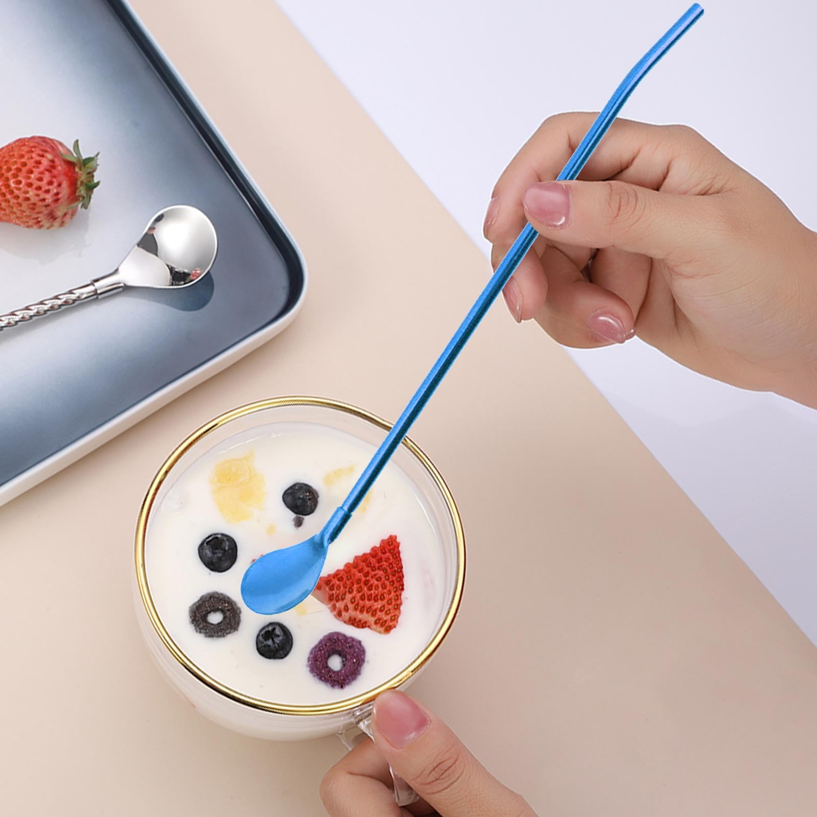 Kitchen Gadgets 304 stainless steel straw spoon integrated dual purpose ...