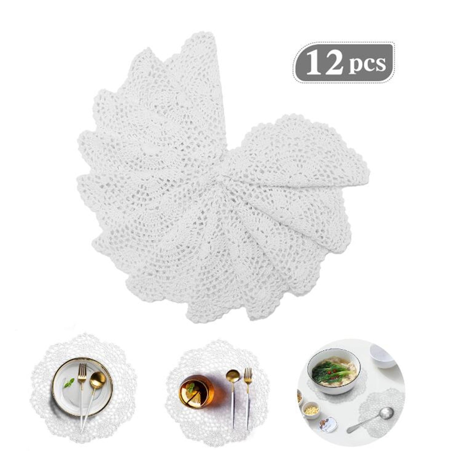 Doilies 12Pcs 8 Inch Doilies Crochet Round Lace Doily Handmade ...