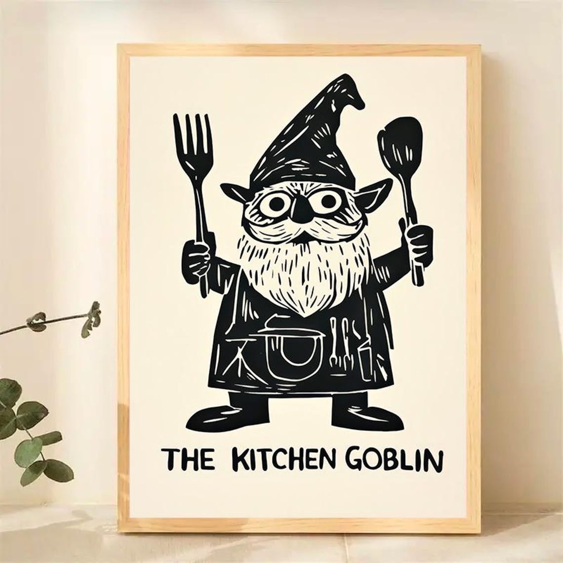 Kitchen Goblin Weird Elf Troll Occult Wall Art, Quirky Home Decor ...