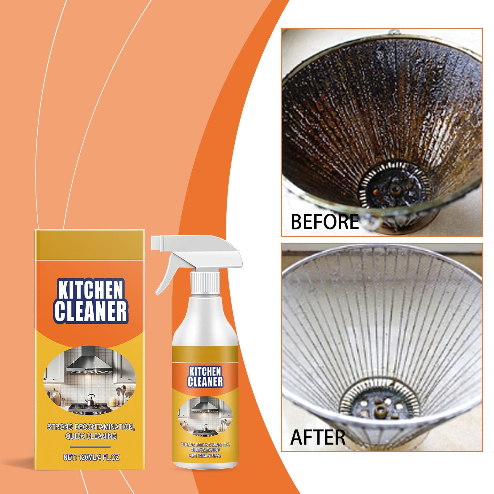 Kitchen Grease Cleaner Spray 120ml - Heavy Duty Foam Degreaser for ...