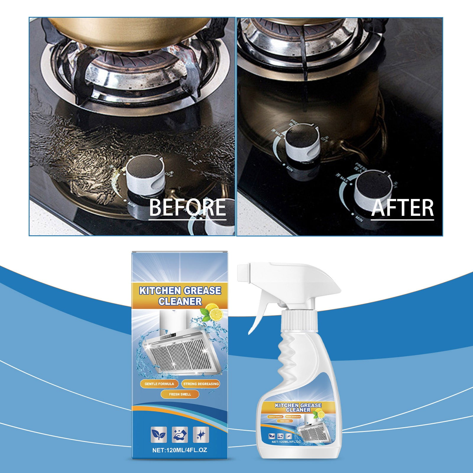 Kitchen Grease Cleaner Spray | Heavy Duty Degreaser for Stoves, Range Hoods, Countertops ...