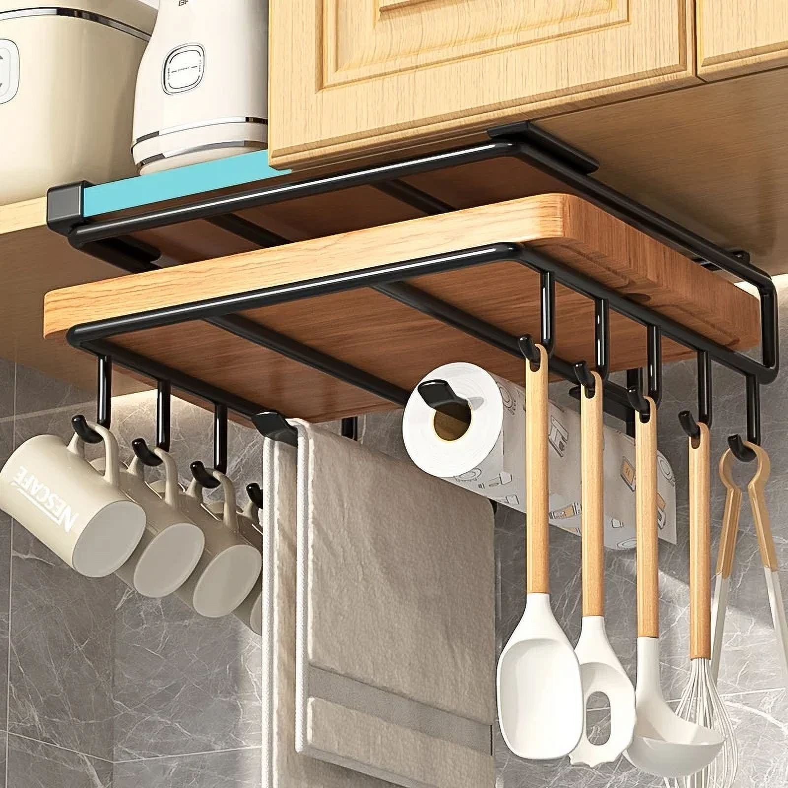 Kitchen Hanging Organizer Rack with Hook Under Cabinet Paper Towel ...