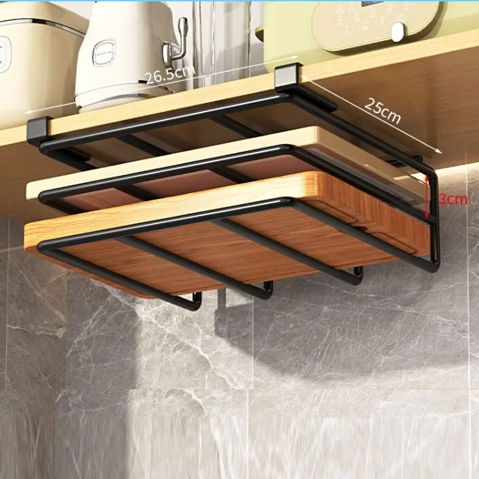 Kitchen Hanging Organizer Rack with Hooks Under Cupboard Paper Towel ...