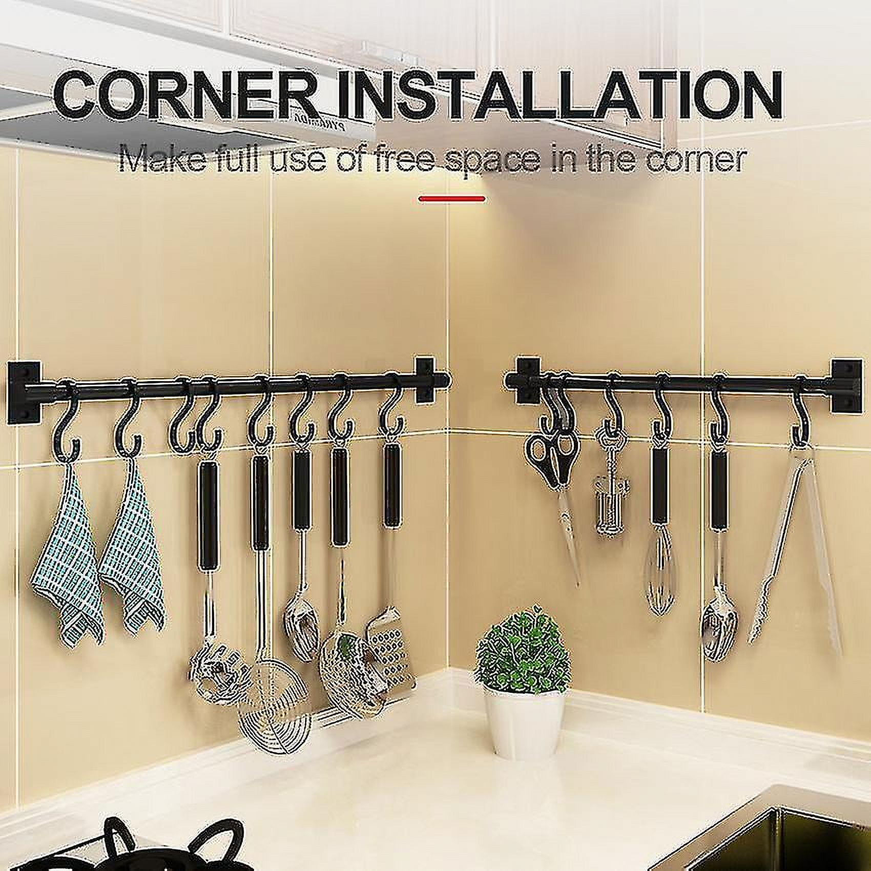 Kitchen Hanging Rack With Hooks Wall Mounted Holder Space Aluminum ...