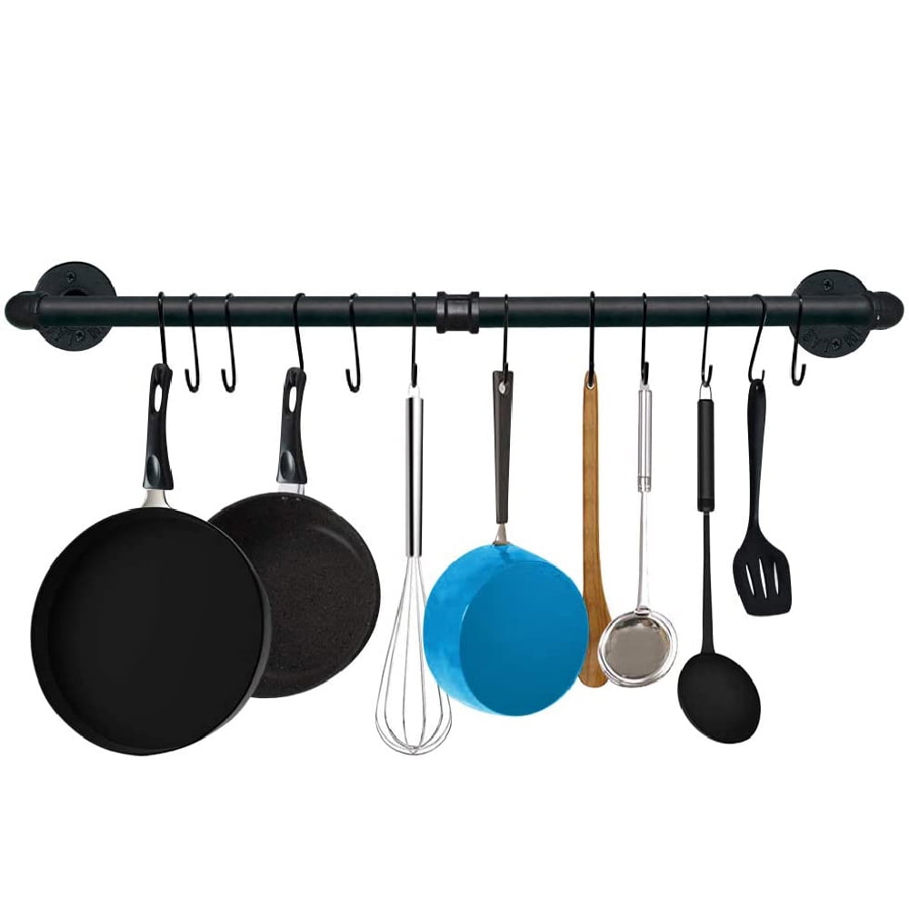 23.6 Inch Detachable Kitchen Hanging Rod, Wall Mounted Pot Rack with 12 ...