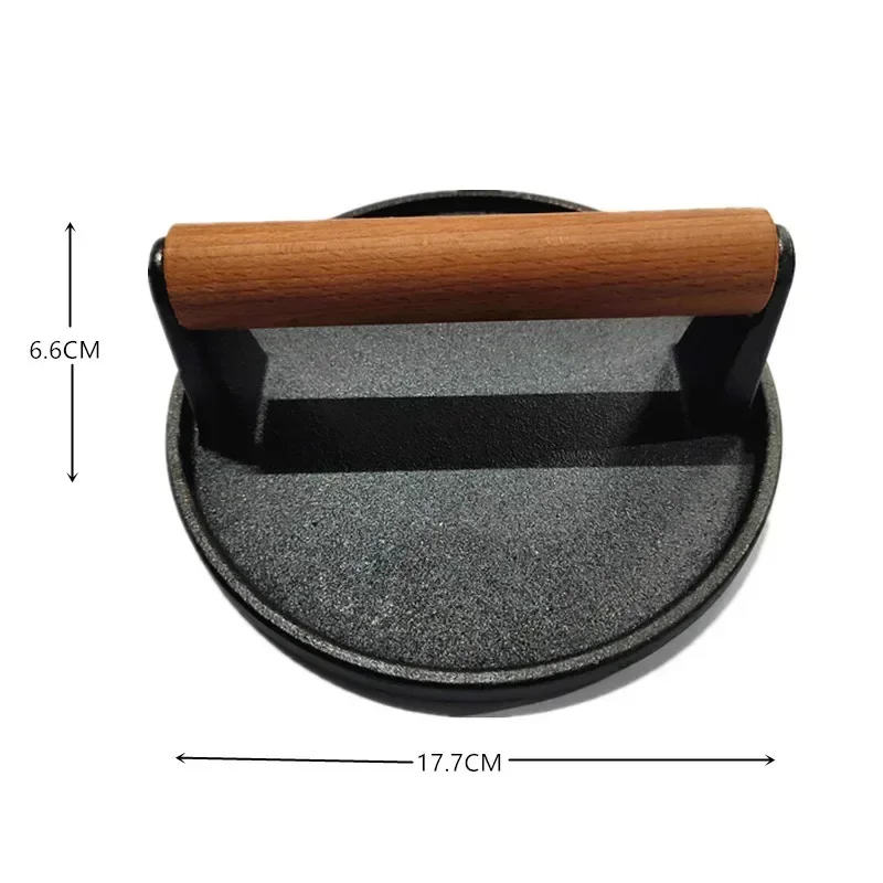 Kitchen Heavy Cast Flat Iron Steak Weight/Bacon Press with Wooden ...