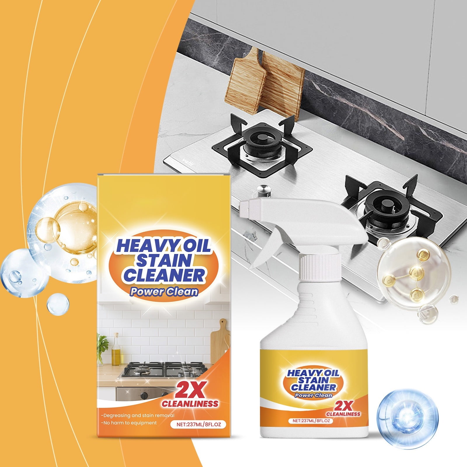 Kitchen Heavy Oil Cleaner, 237 ml/8 fl.oz Heavy Oil Stain Cleaner Power ...