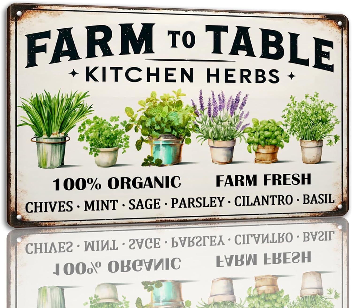 Kitchen Herbs Metal Sign Farm To Table Tin Sign Vintage Wall Art Decor ...