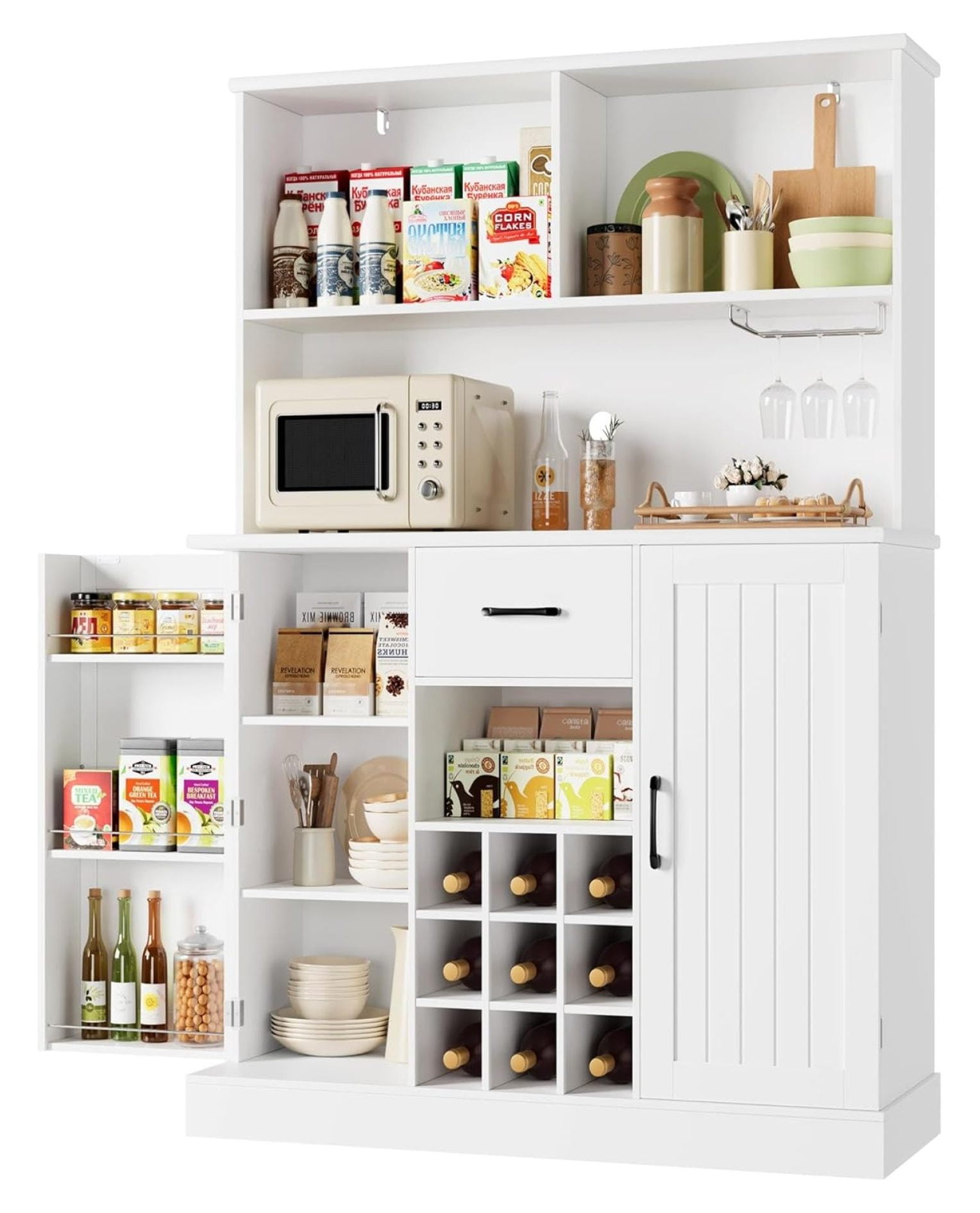 Kitchen Hutch with Countertop, Kitchen Buffet Storage Cabinet with 3 ...