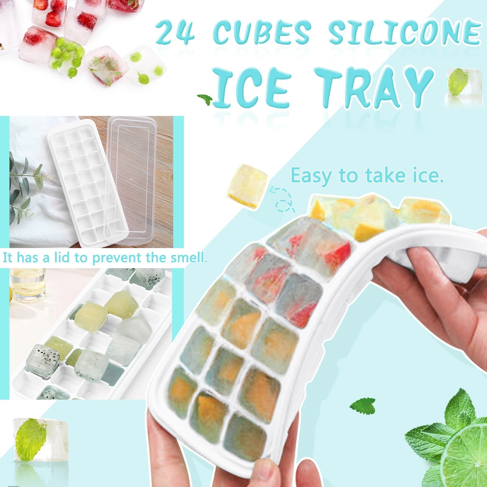 Kitchen Ice Tray Flash Sale! Plertrvy 24 Square Silicone Ice Cube Tray ...