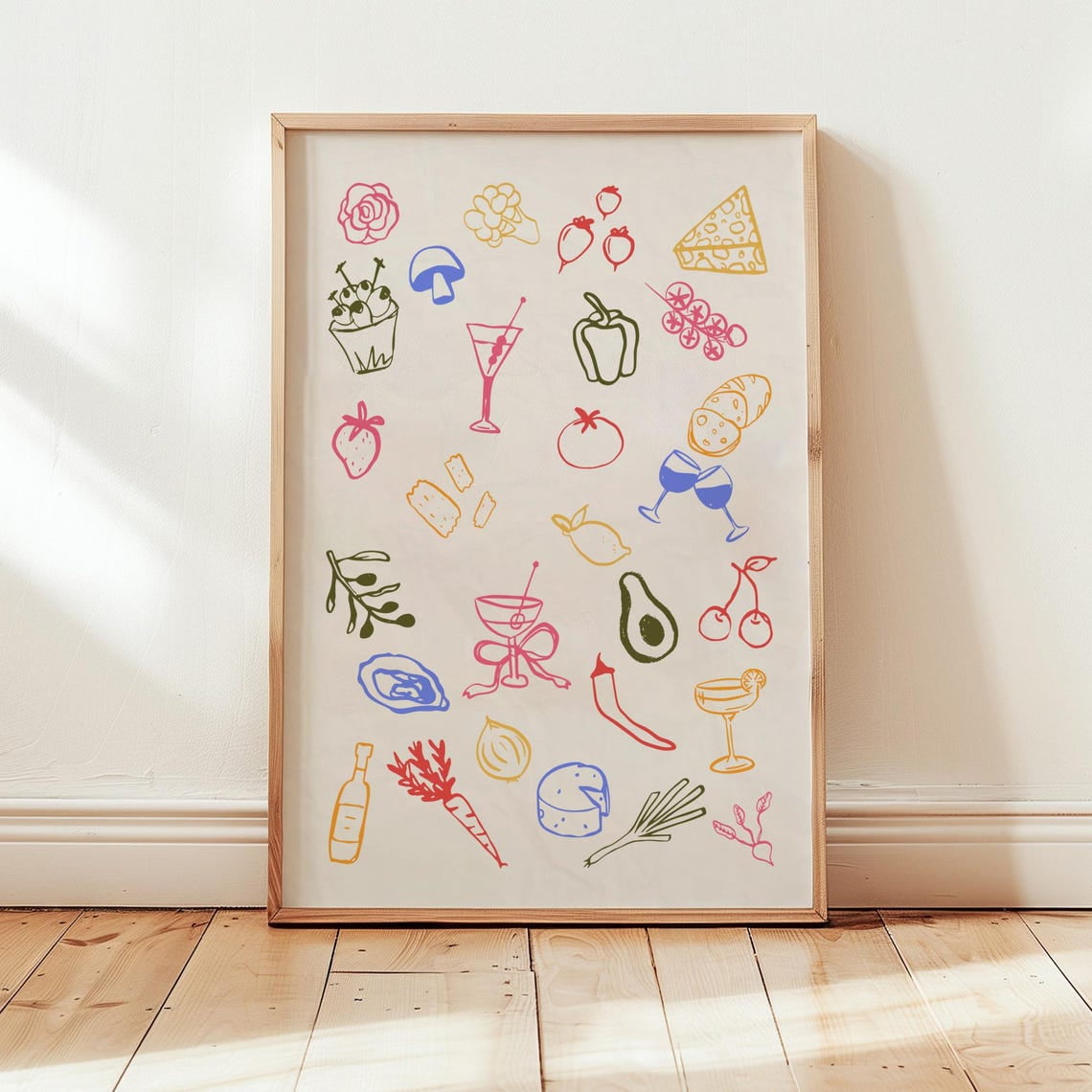 Kitchen Ingredient Sketch Poster, Whimsical Food Printable, Maximalist ...