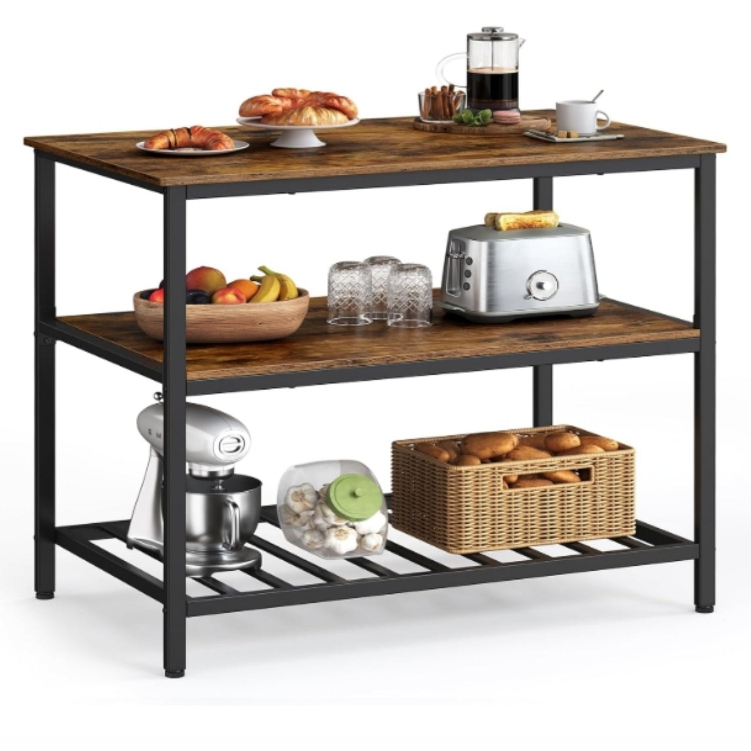 Kitchen Island with 3 Shelves, 39.4 Inches Width Kitchen Shelf with ...