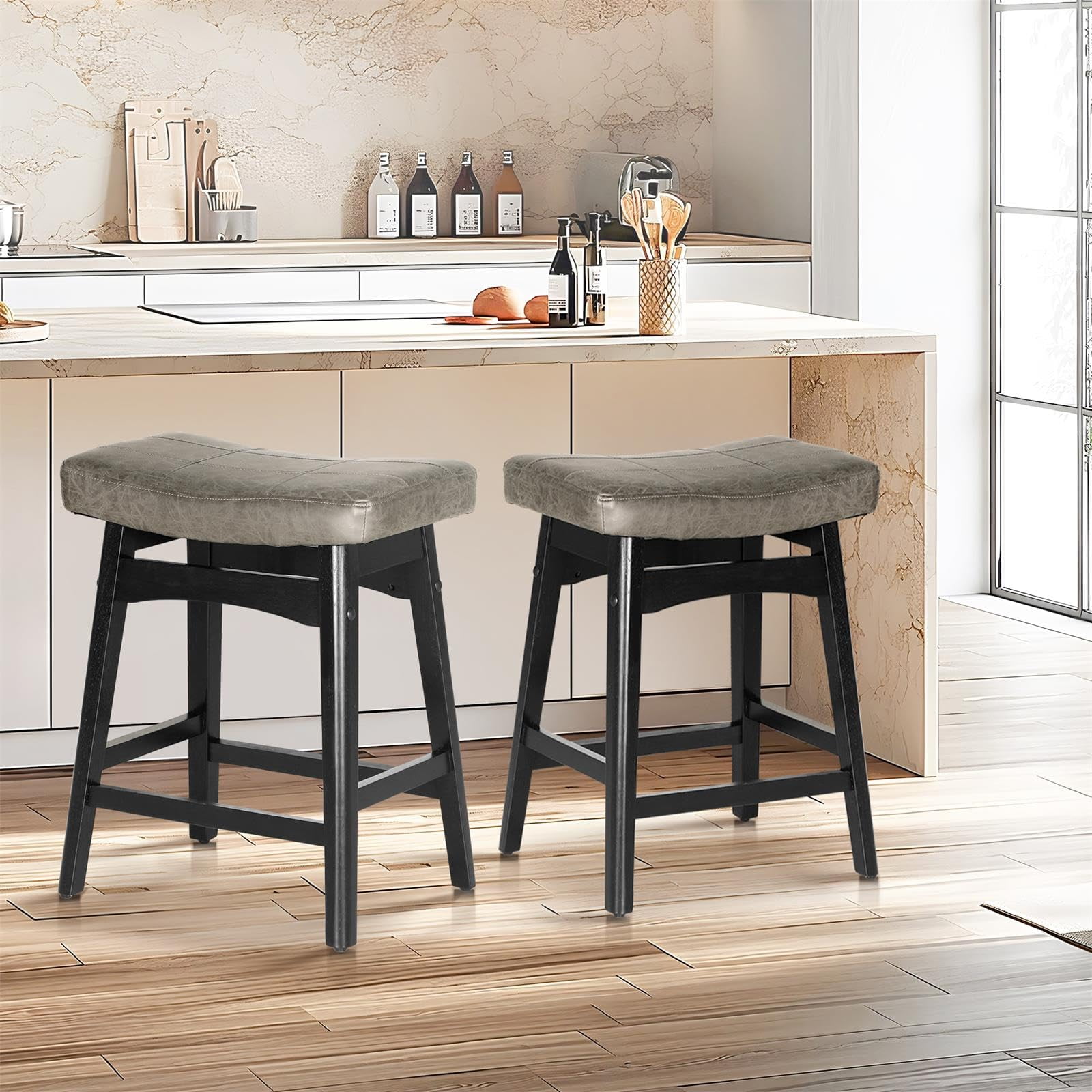 Kitchen Island Bar Stools Set of 2, 24 Inch Counter Height, Ergonomic ...