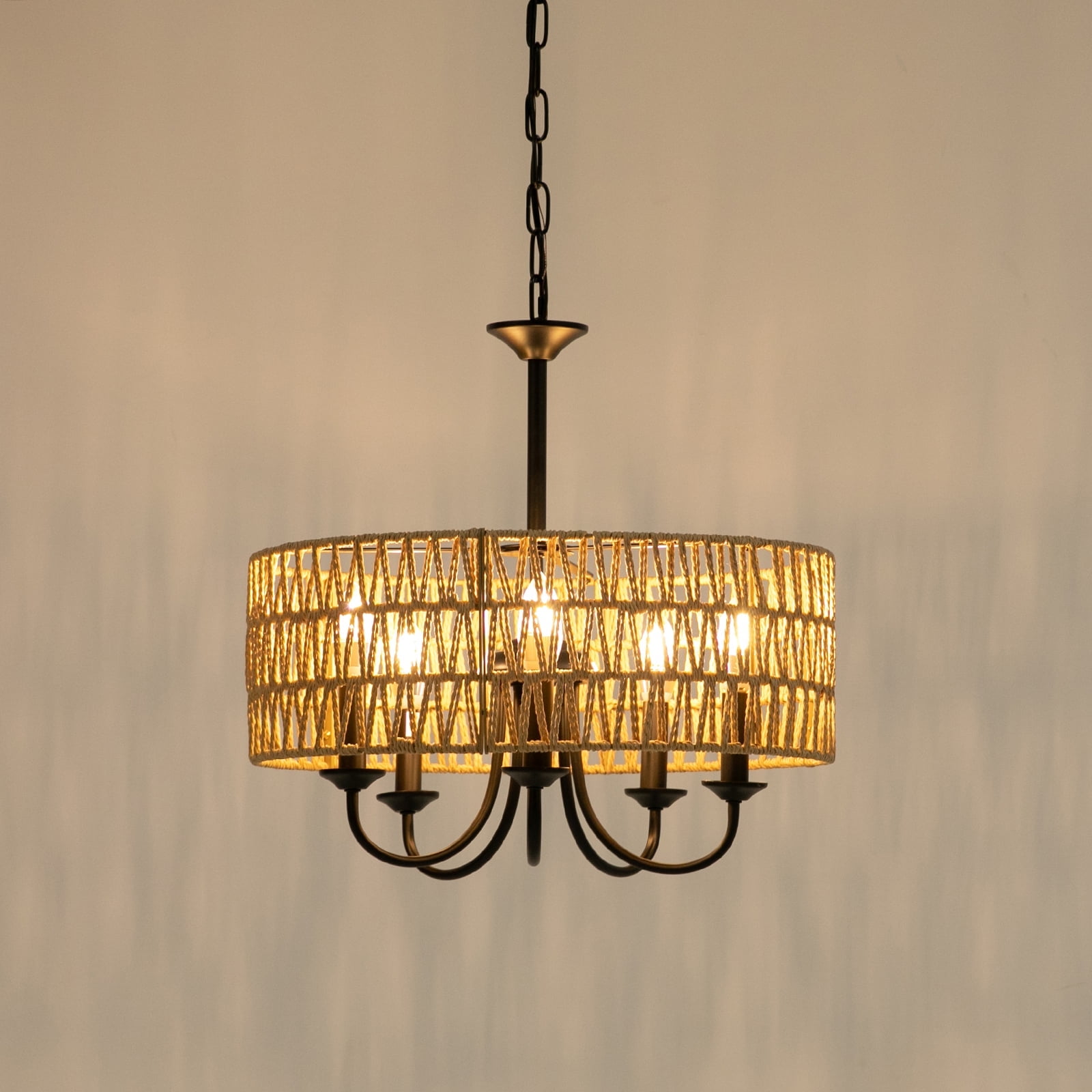 Kitchen Island Boho Rattan Chandelier Light Fixtures, 17.7" Tall ...