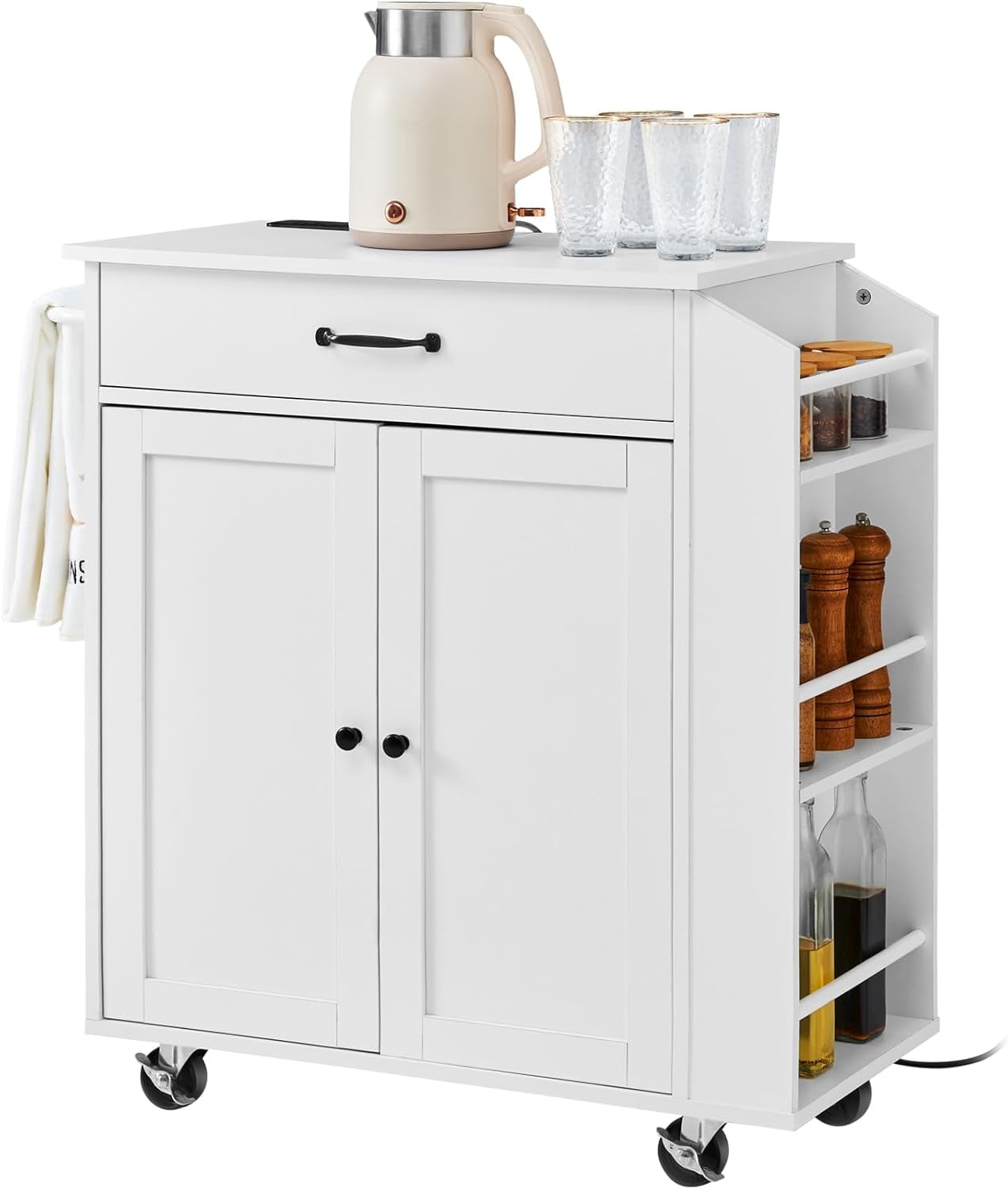 Kitchen Island Cart, 32" Mobile Carts with Storage Cabinet, Rolling ...