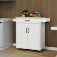 Kitchen Island Cart / Adjustable Partition, White Rubber Wood, Hidden ...