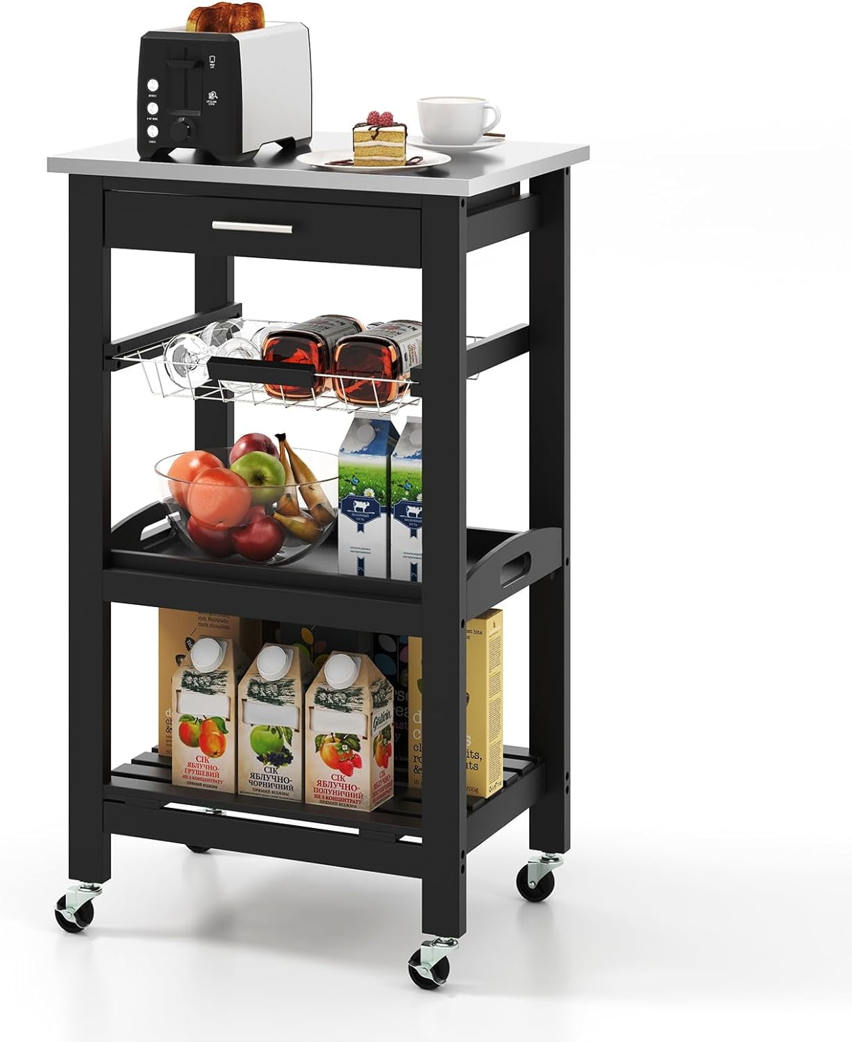 Kitchen Island Cart with Drawer, Rolling Kitchen Cart on Wheels with ...