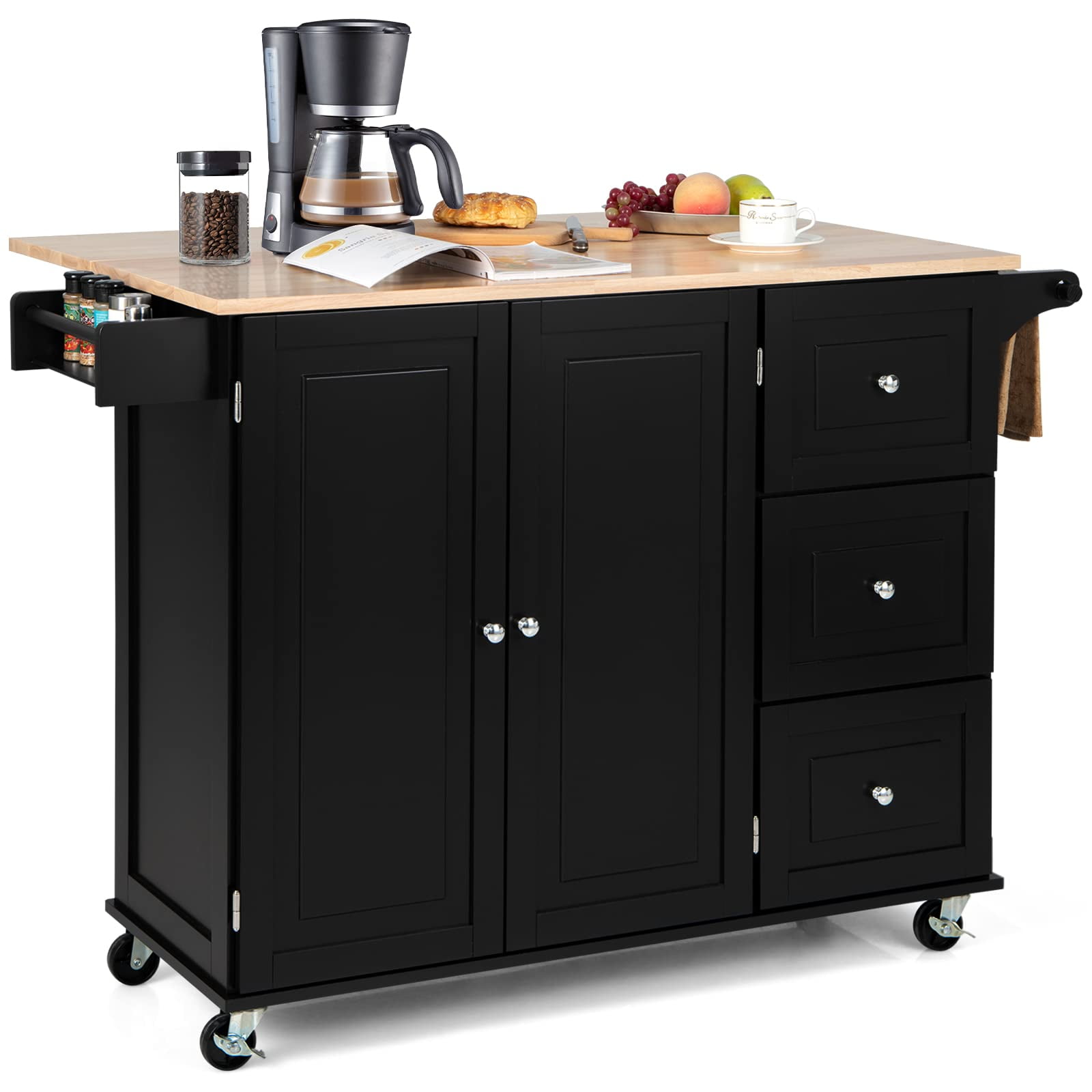 Kitchen Island Cart with Drop Leaf, Rolling Kitchen Island on Wheels ...