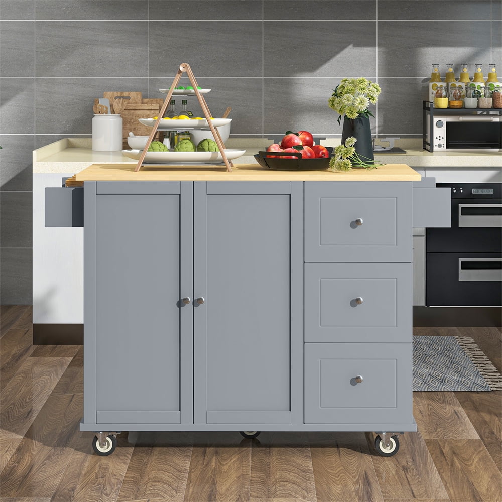 Kitchen Island Cart with Drop-Leaf Tabletop and Locking Wheels, 52.7 ...