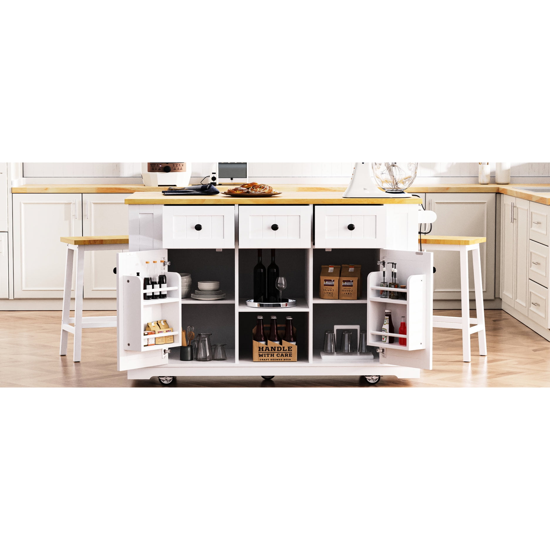 Kitchen Island Cart | Foldable Countertop, 5 Hidden Wheels, Soft ...