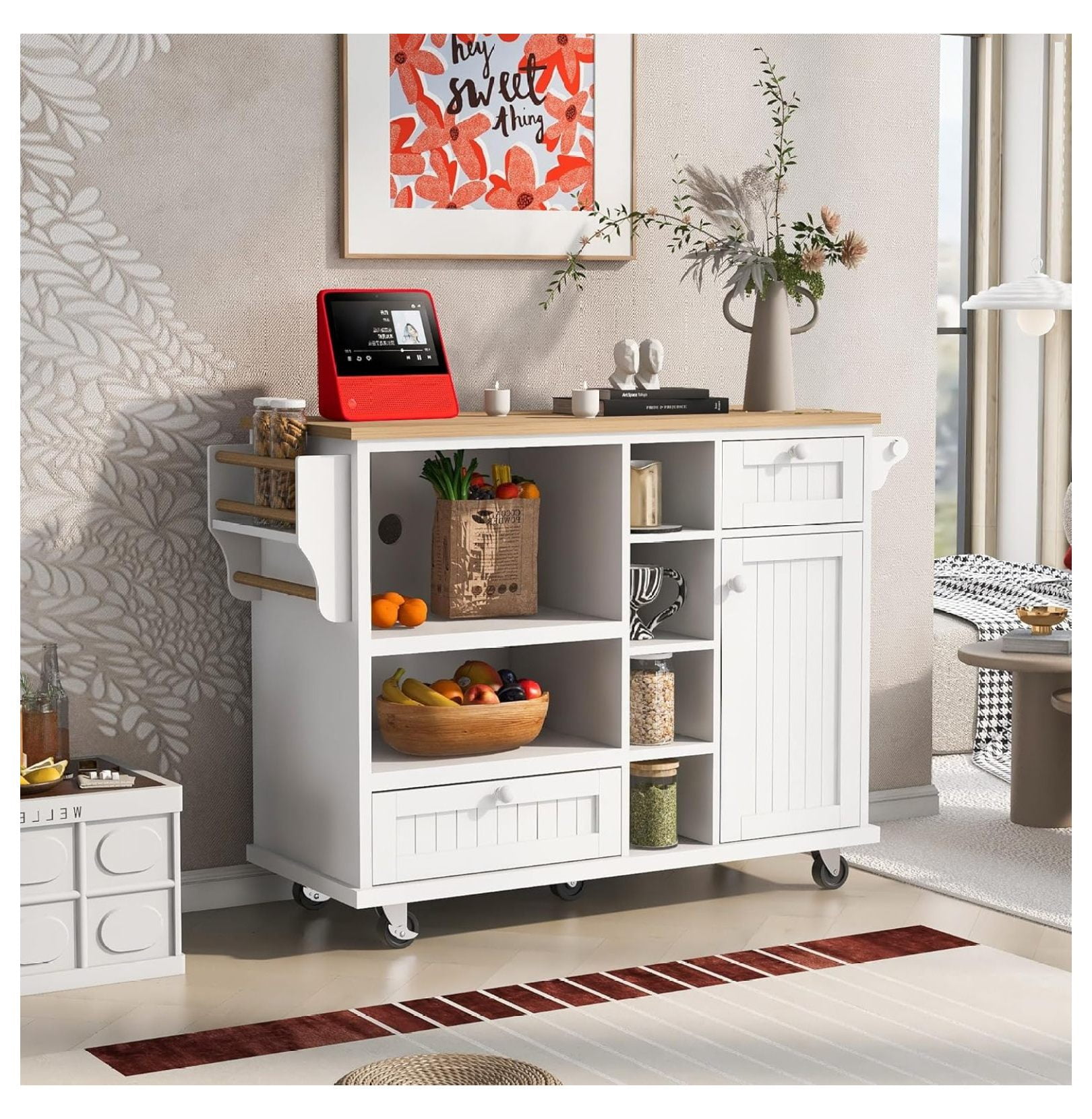 Kitchen Island Cart,Kitchen Island Table with Storage/Two Locking ...