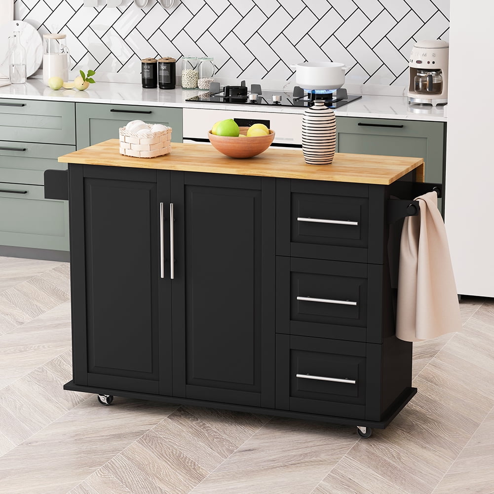Kitchen Island Cart, Kitchen Island on Wheels with Wood Drop Leaf Top ...