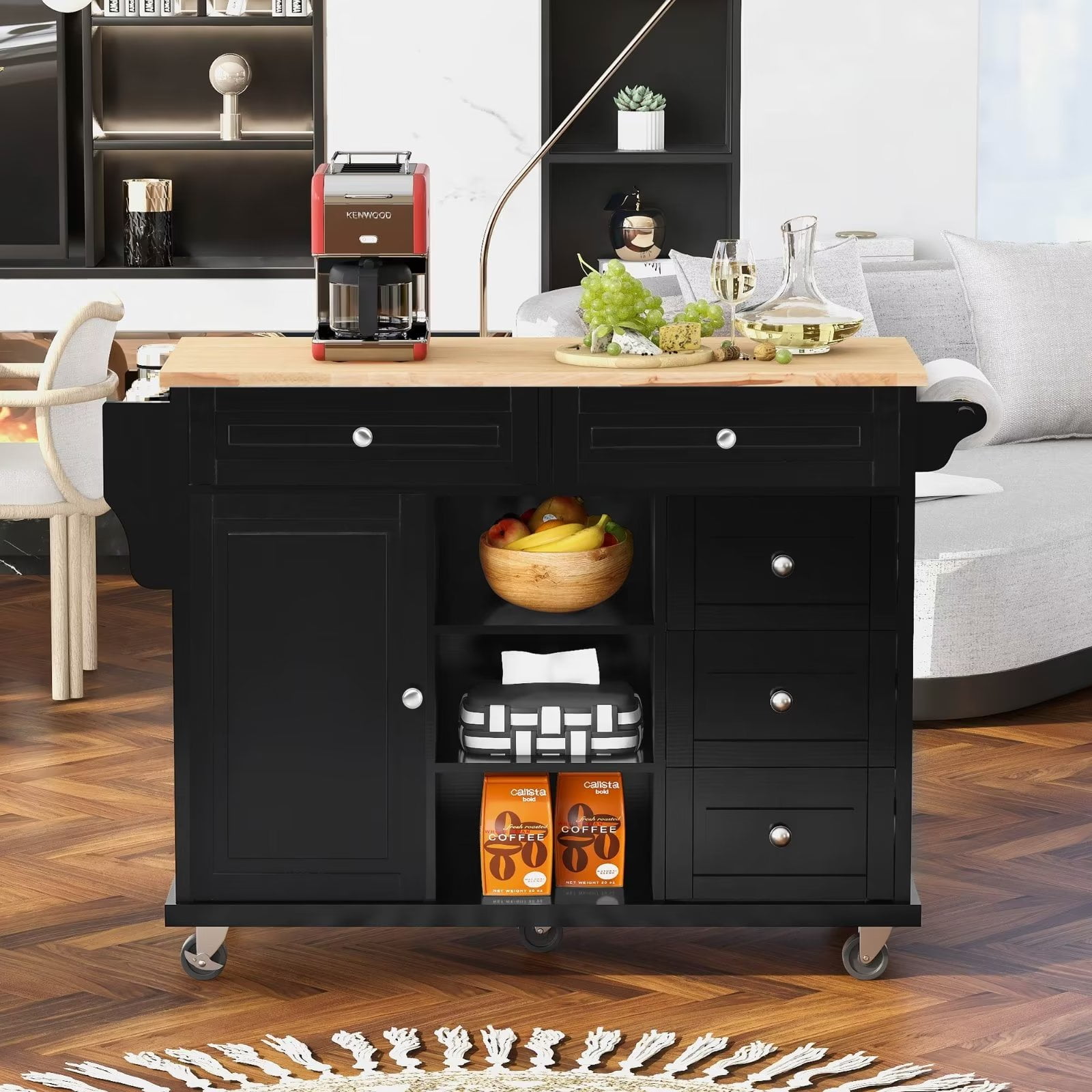 Kitchen Island Cart, Modern Console Table Buffet Table with 5 Drawers ...