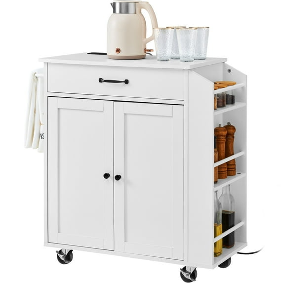 Kitchen Island Cart Rolling Storage Cabinet on Wheel with Charging ...