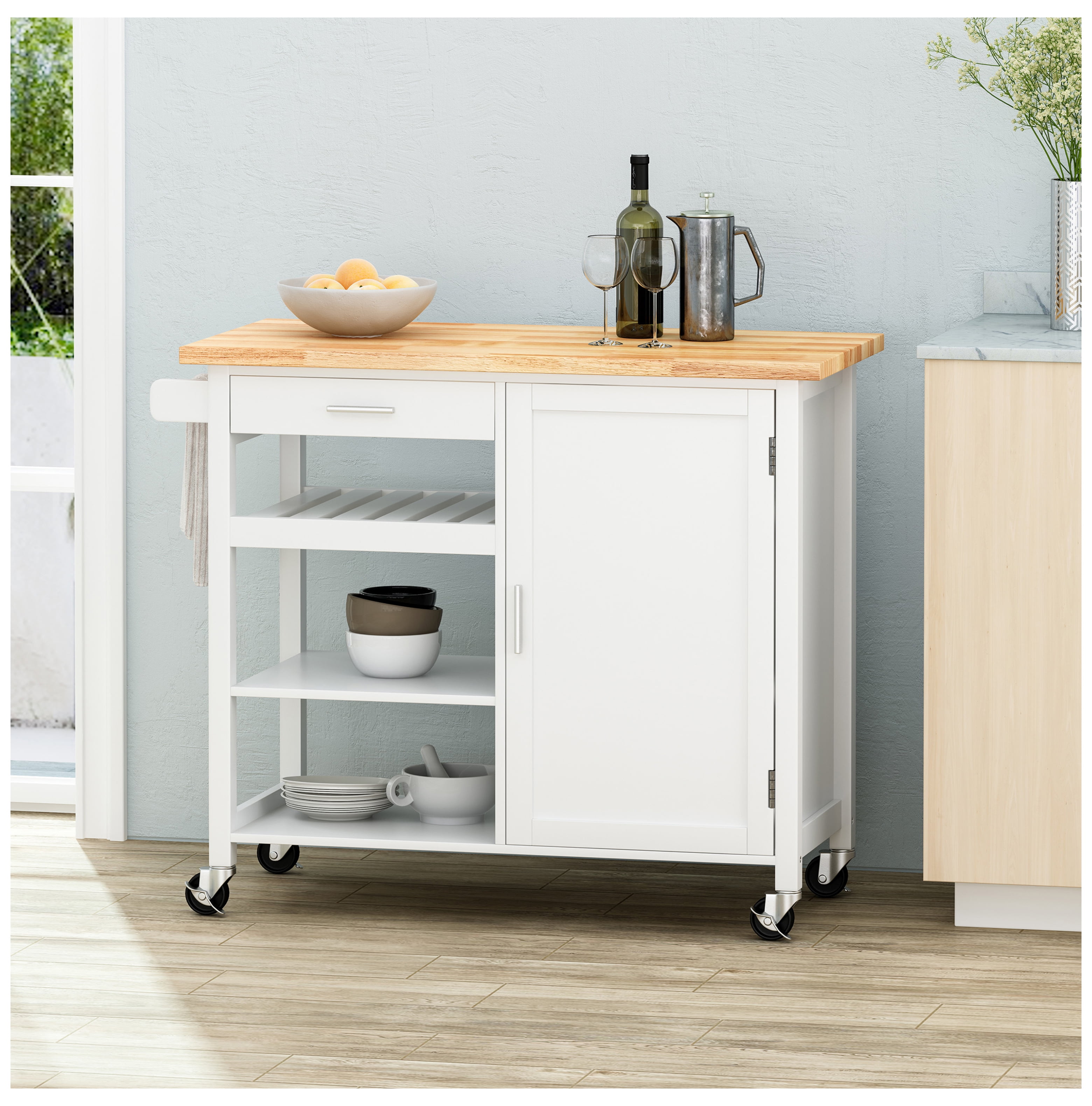 Kitchen Island Cart with Solid Wood Top, 41" Width Mobile Carts with ...