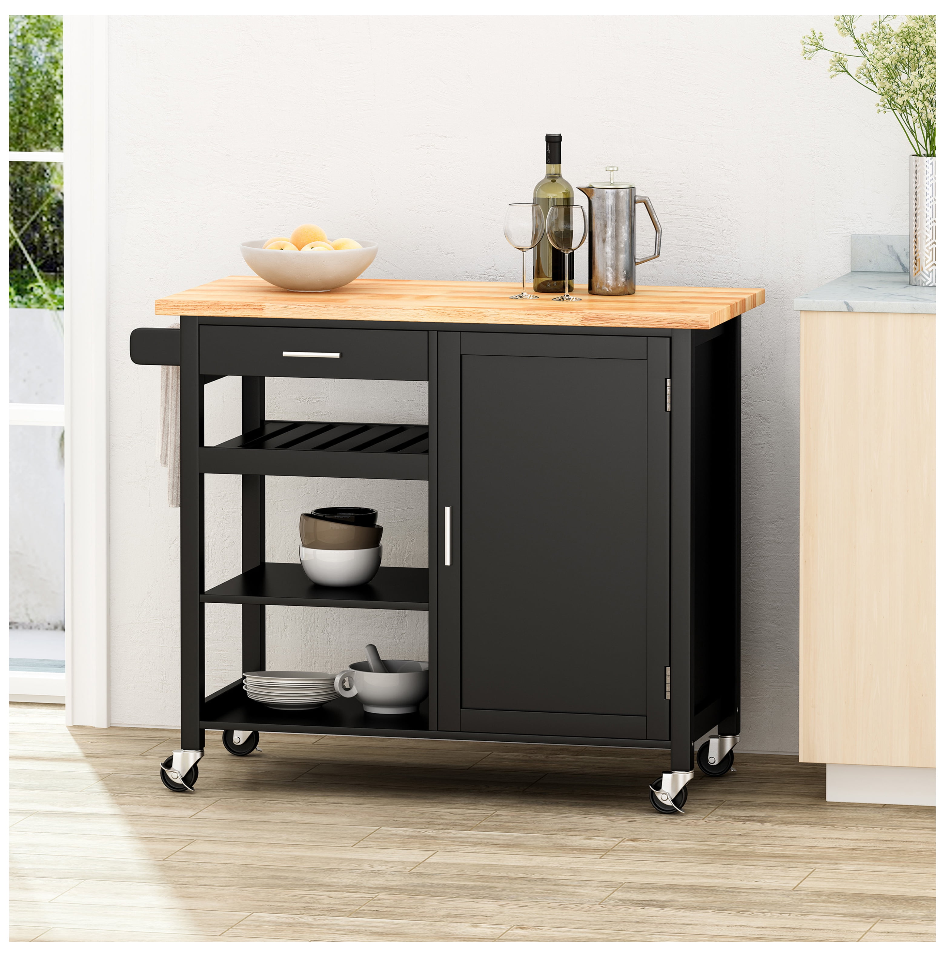 Kitchen Island Cart with Solid Wood Top, Mobile Carts with Storage ...
