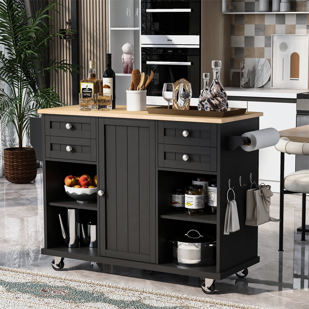 Kitchen Island Cart with Spacious Tabletop and 4 Locking Wheels, 52.8 ...