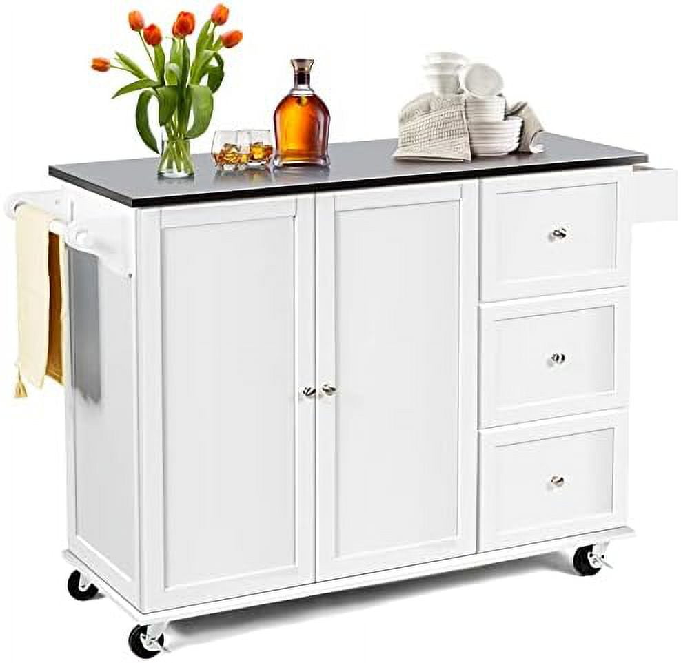 Kitchen Island Cart with Stainless Steel Countertop Rolling Kitchen ...