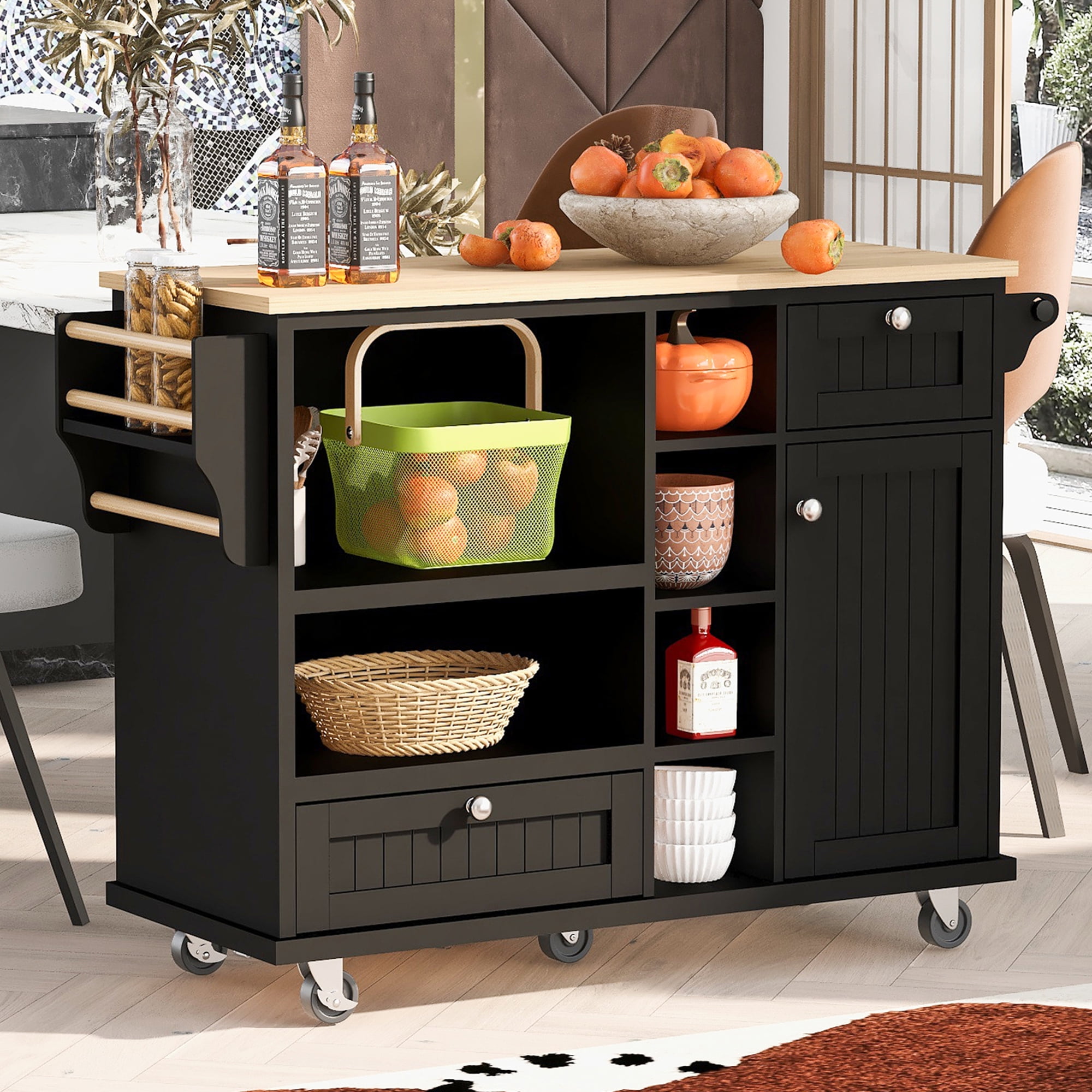 Kitchen Island Cart, Storage Kitchen Cart with 2 Lockable Wheels ...