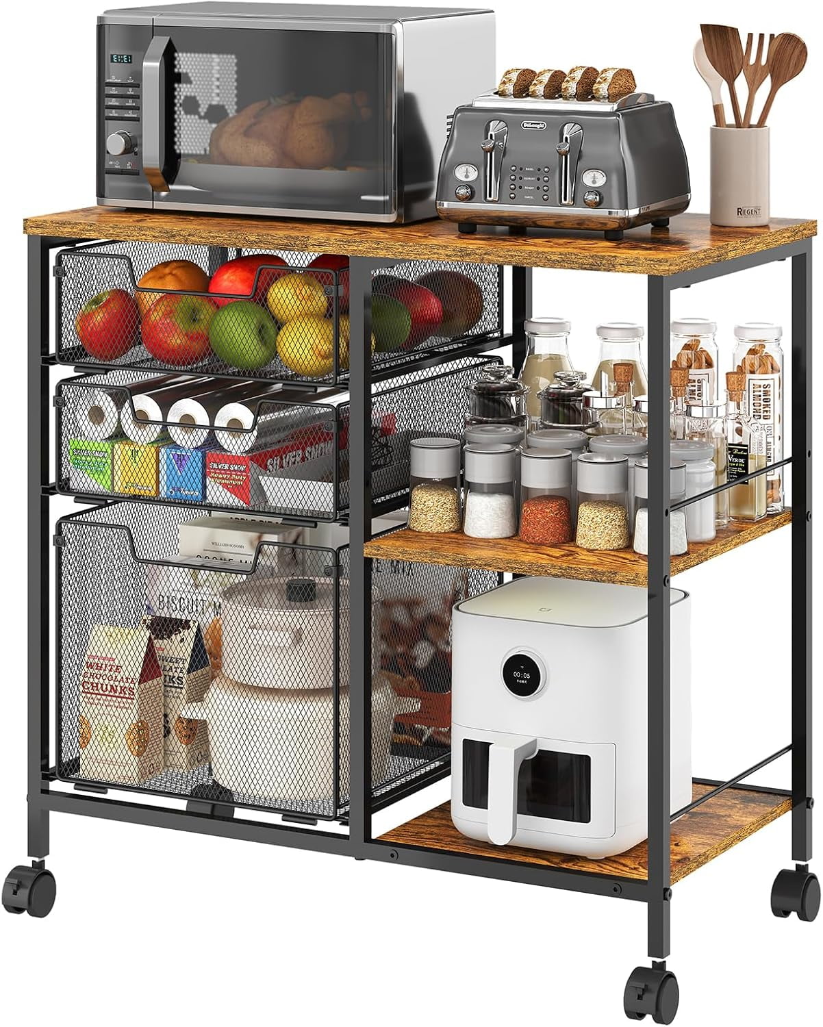 Kitchen Island Cart with Storage,Kitchen Table Cart with 3 Drawers for ...